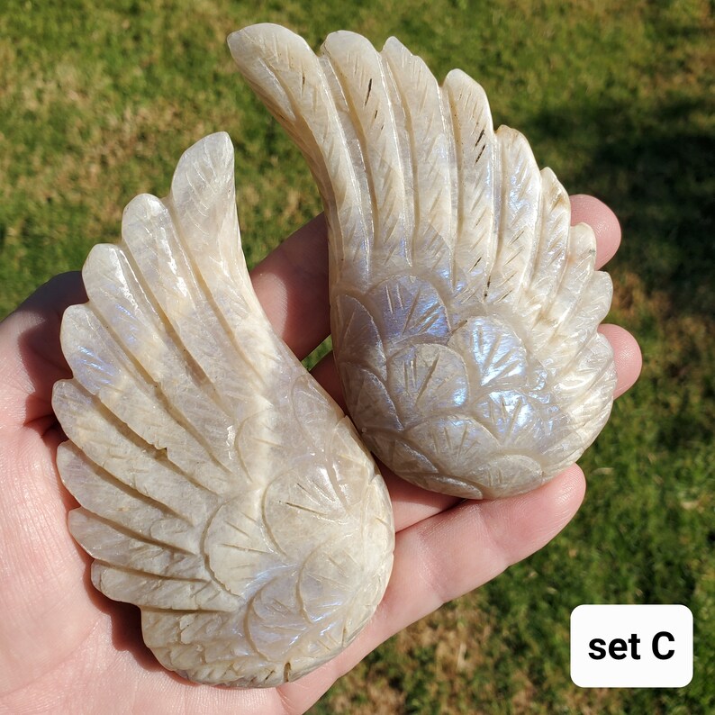Moonstone Angel Wings With Gold Stand Uplifting Feminine - Etsy