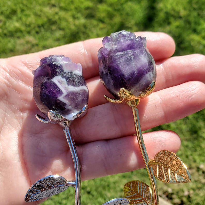 Small Dream Amethyst Rose on Stem - Calming, Energetic Protection ...