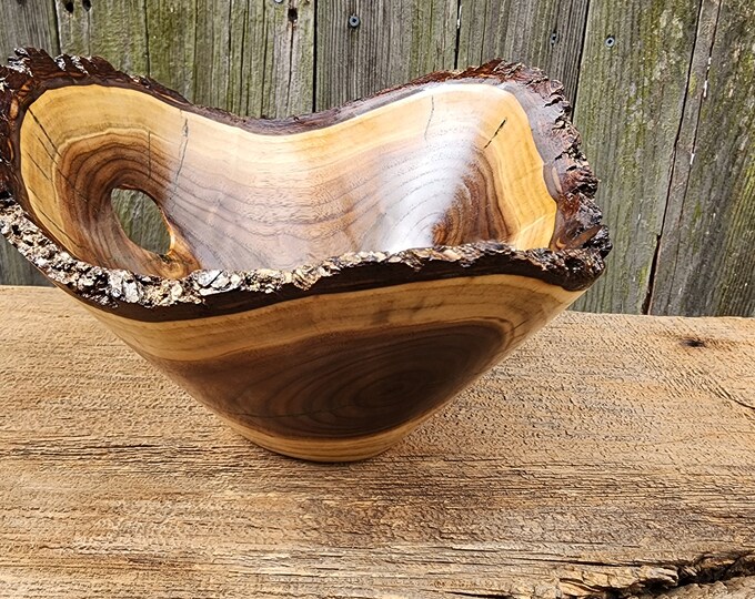 Black Walnut Wood Bowl With Black Fire Opal Inlay, Artistic Natural ...
