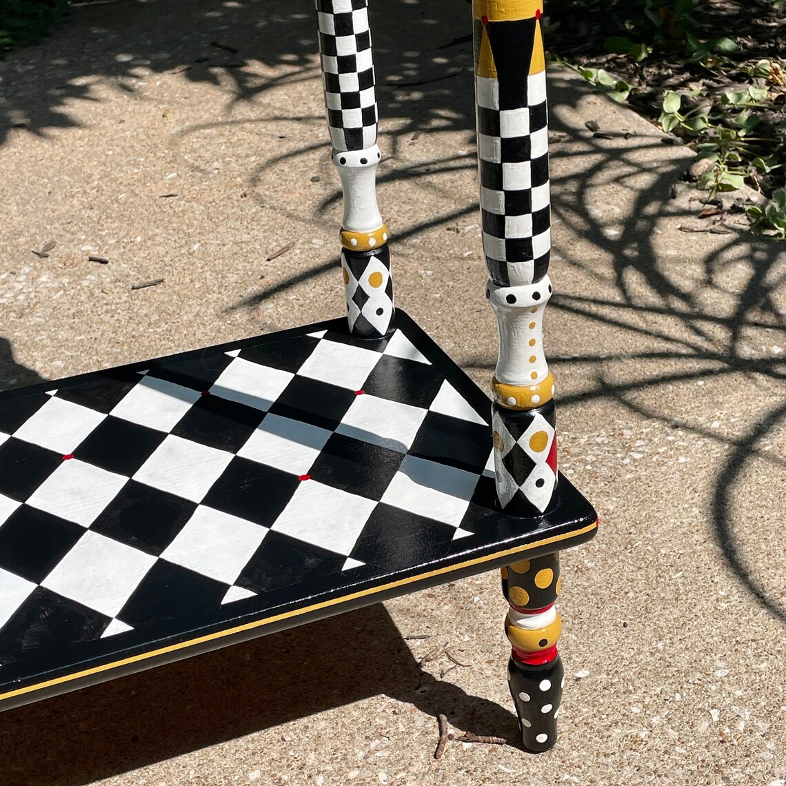 Whimsical Painted Table Black and White Checkerboard Design Harlequin ...