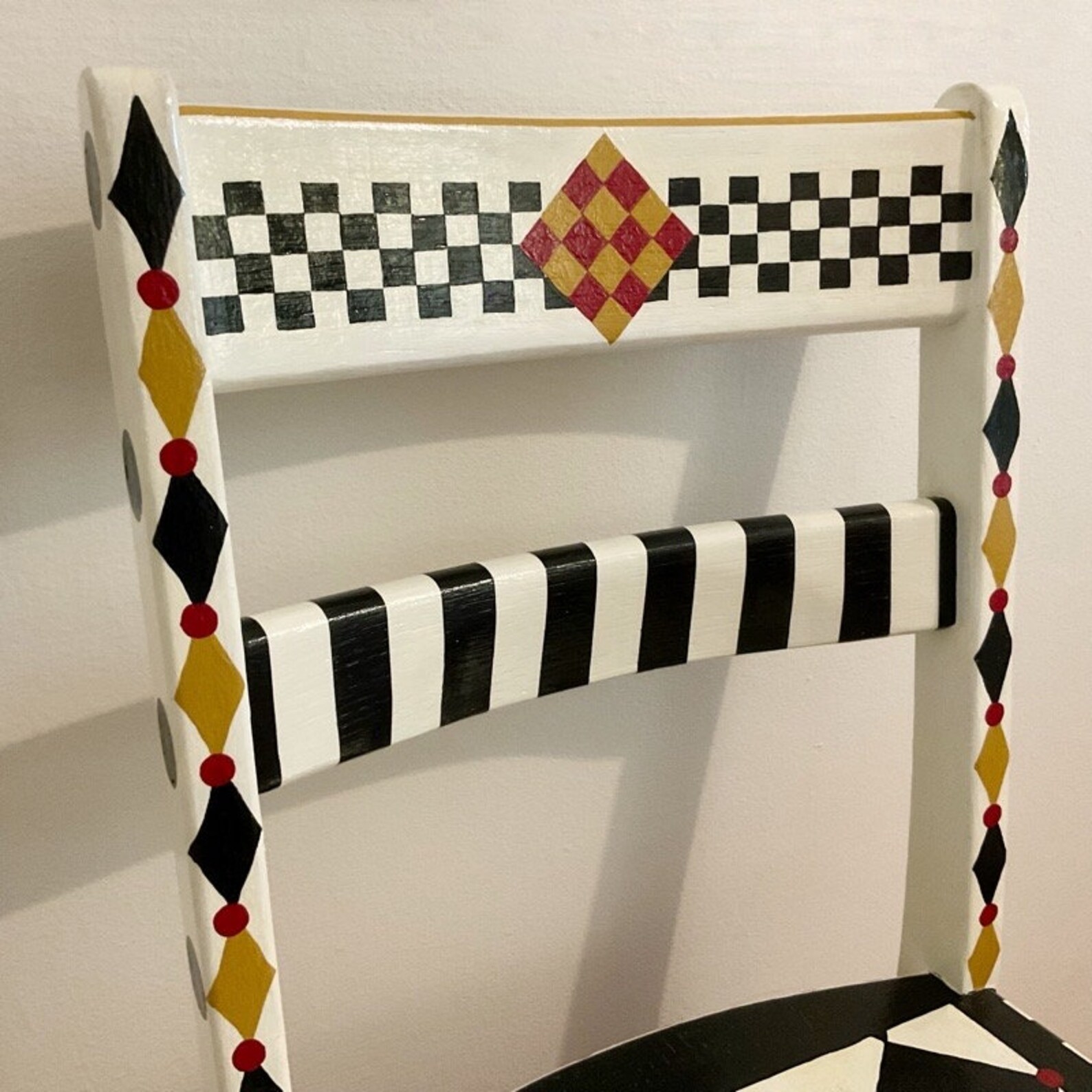 Whimsical Painted Desk Chair Black and White/cream Checkerboard Design ...