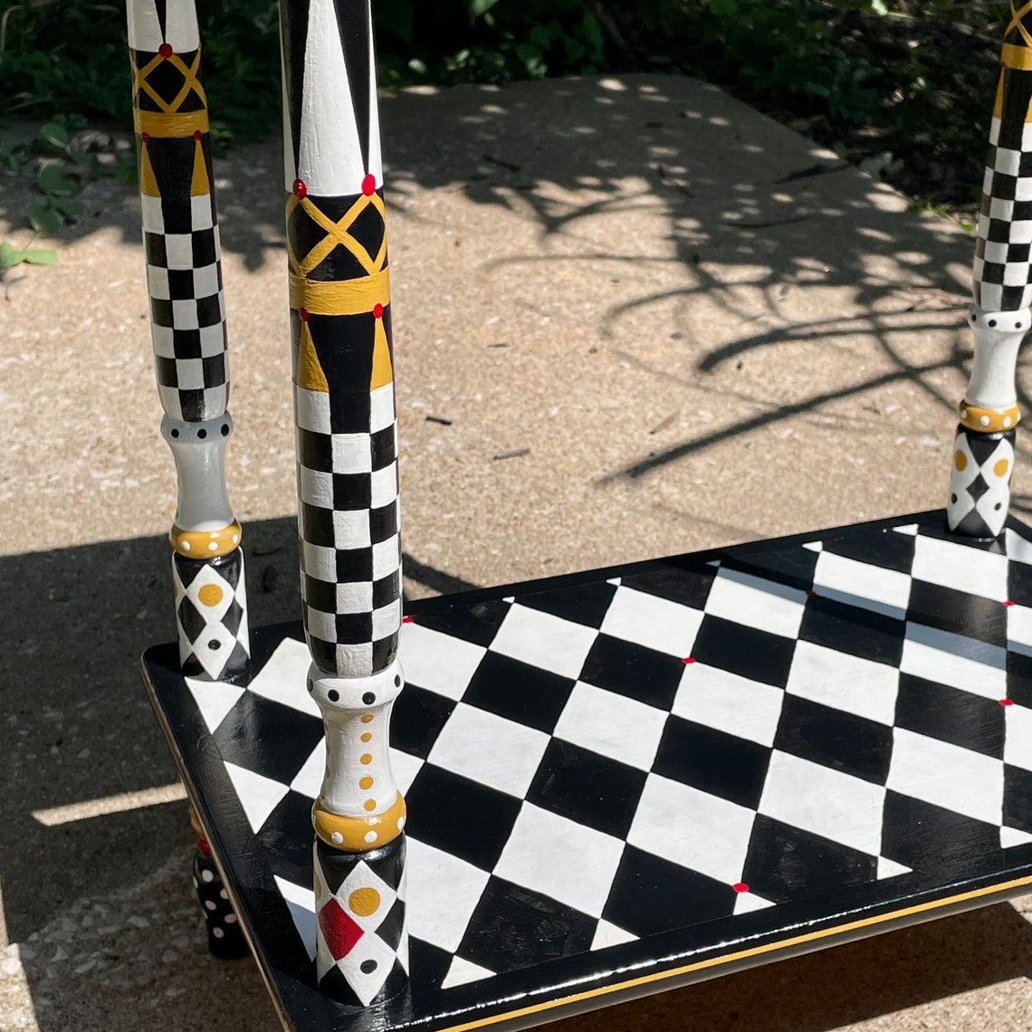 Whimsical Painted Table Black and White Checkerboard Design Harlequin ...