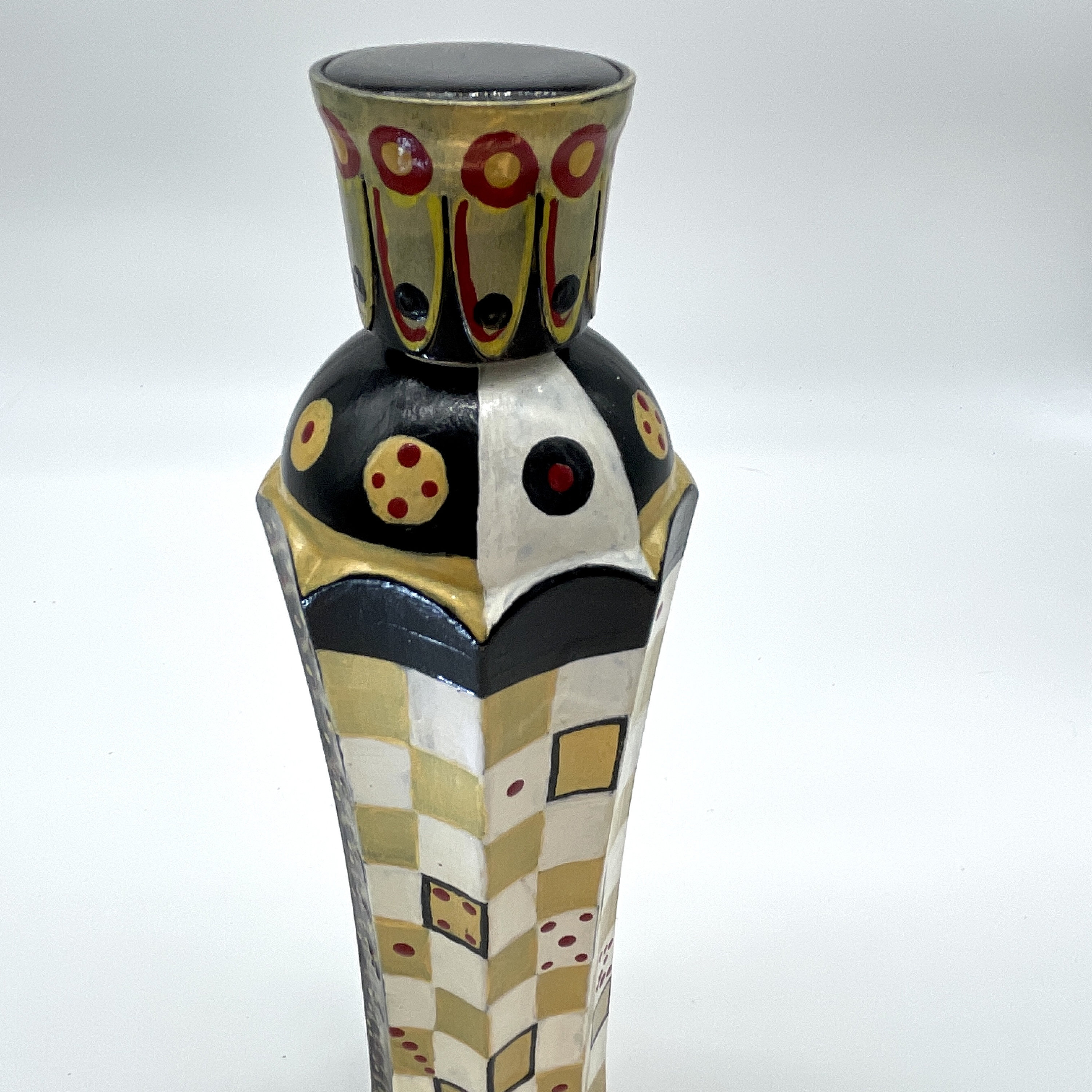 Black-and-white Whimsical Hand-painted Vase Checkerboard and Polka Dots ...