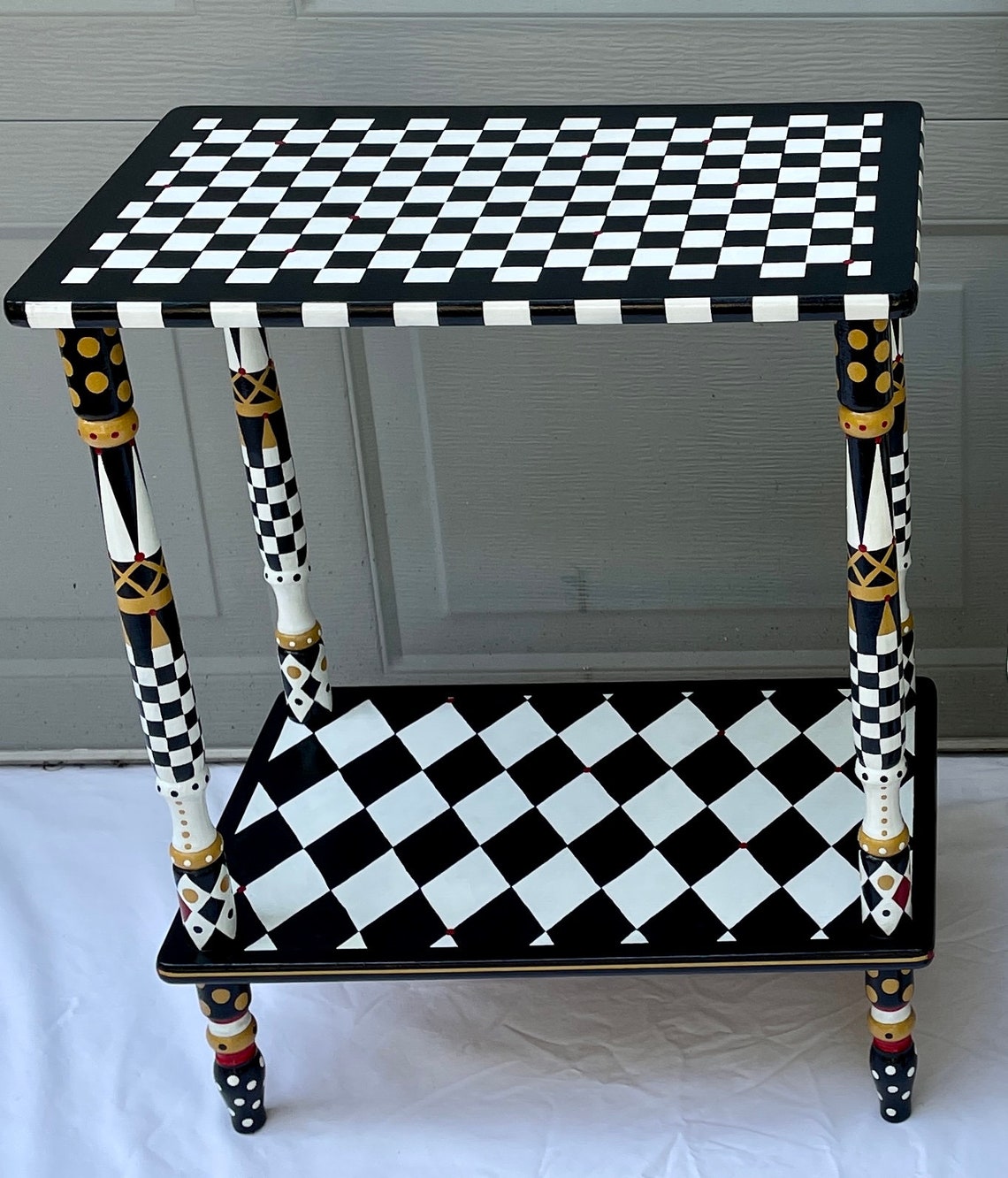 Whimsical Painted Table Black and White Checkerboard Design Harlequin ...
