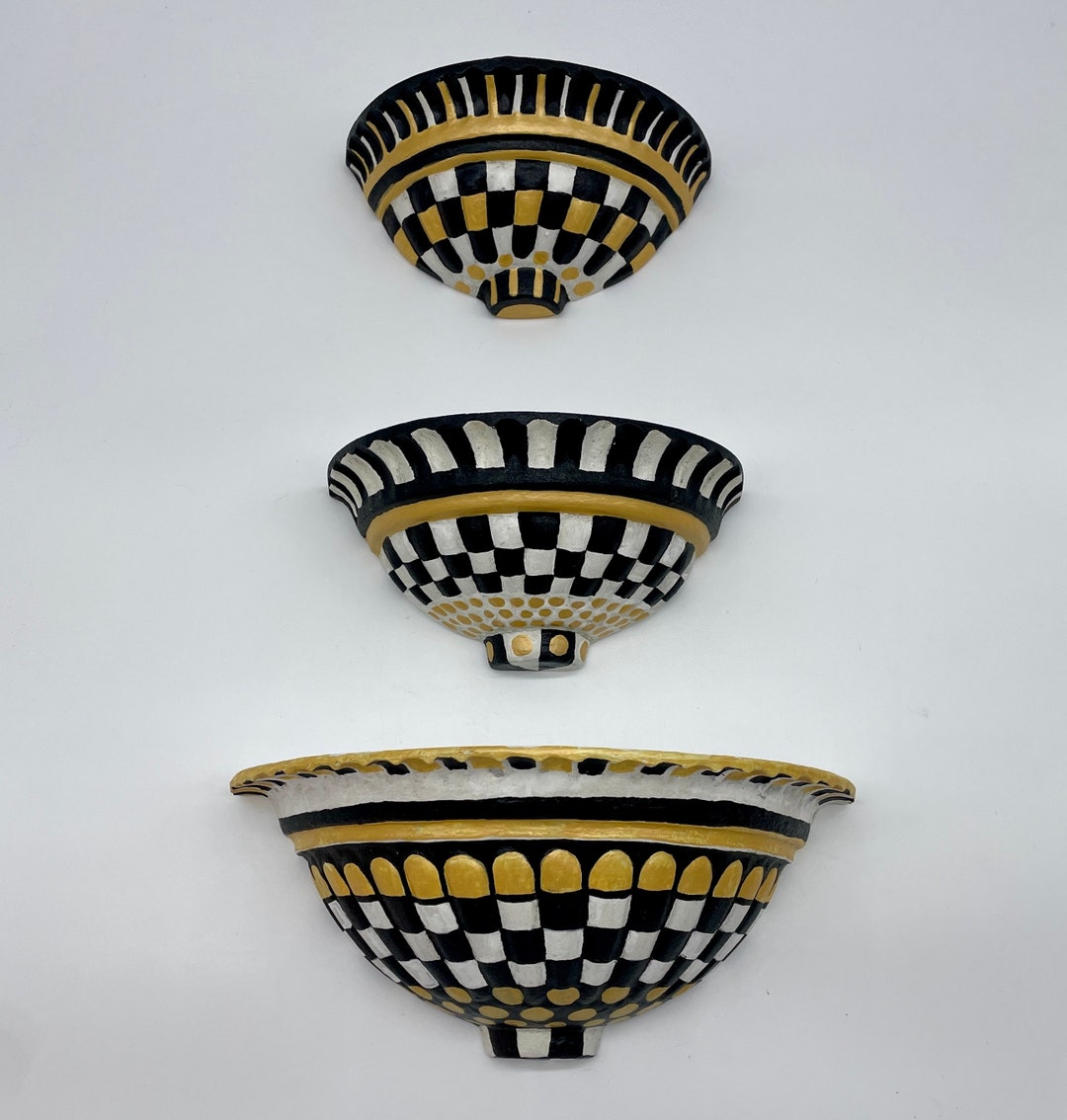 Black-and-white Whimsical Hand-painted Wall Urns - Etsy