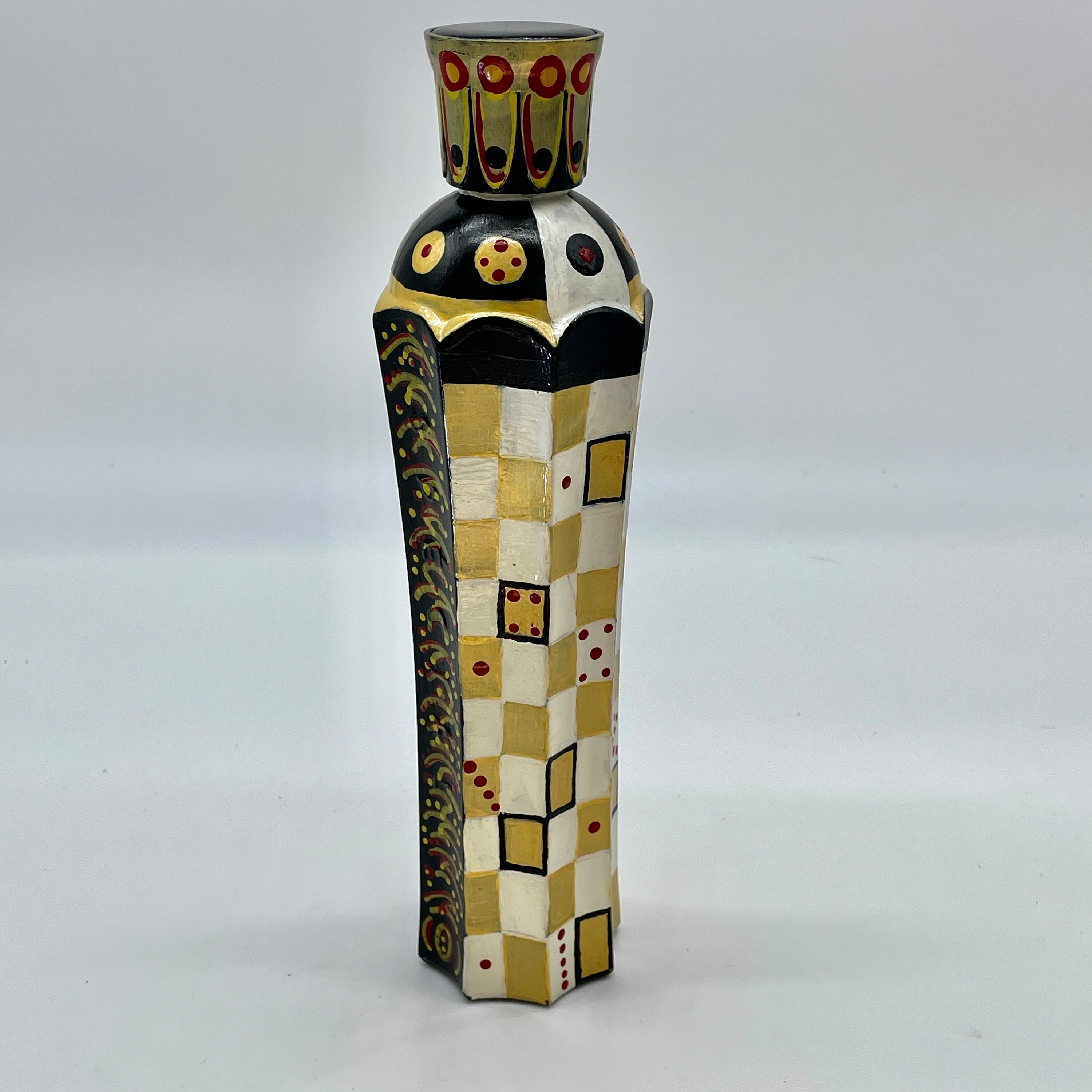 Black-and-white Whimsical Hand-painted Vase Checkerboard and Polka Dots ...