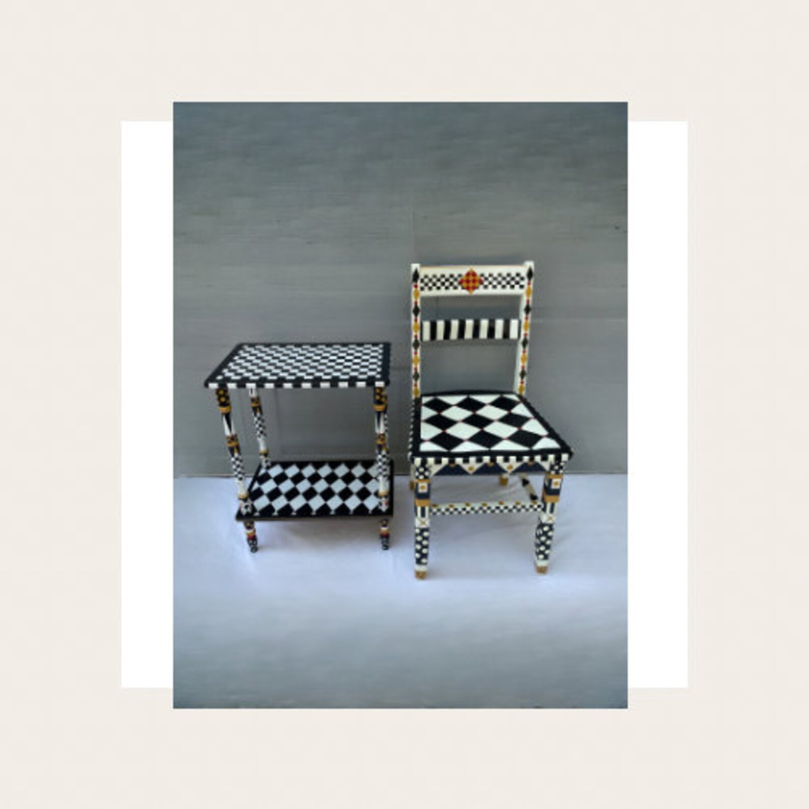 Whimsical Painted Table Black and White Checkerboard Design Harlequin ...