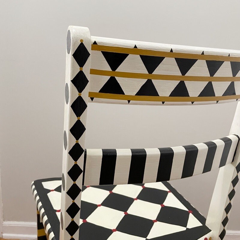 Whimsical Painted Desk Chair Black and White/cream Checkerboard Design ...