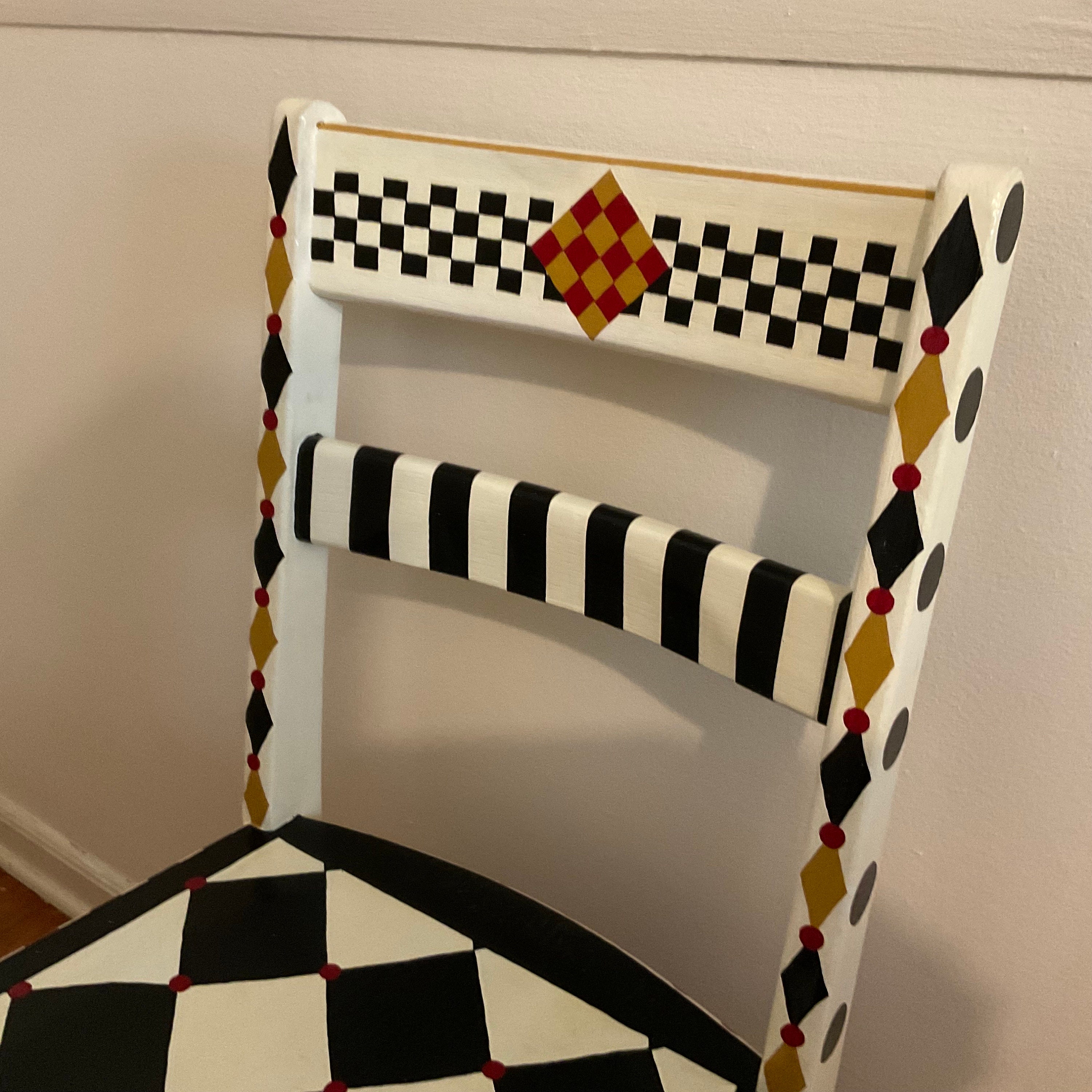 Whimsical Painted Desk Chair Black and White/cream Checkerboard Design ...