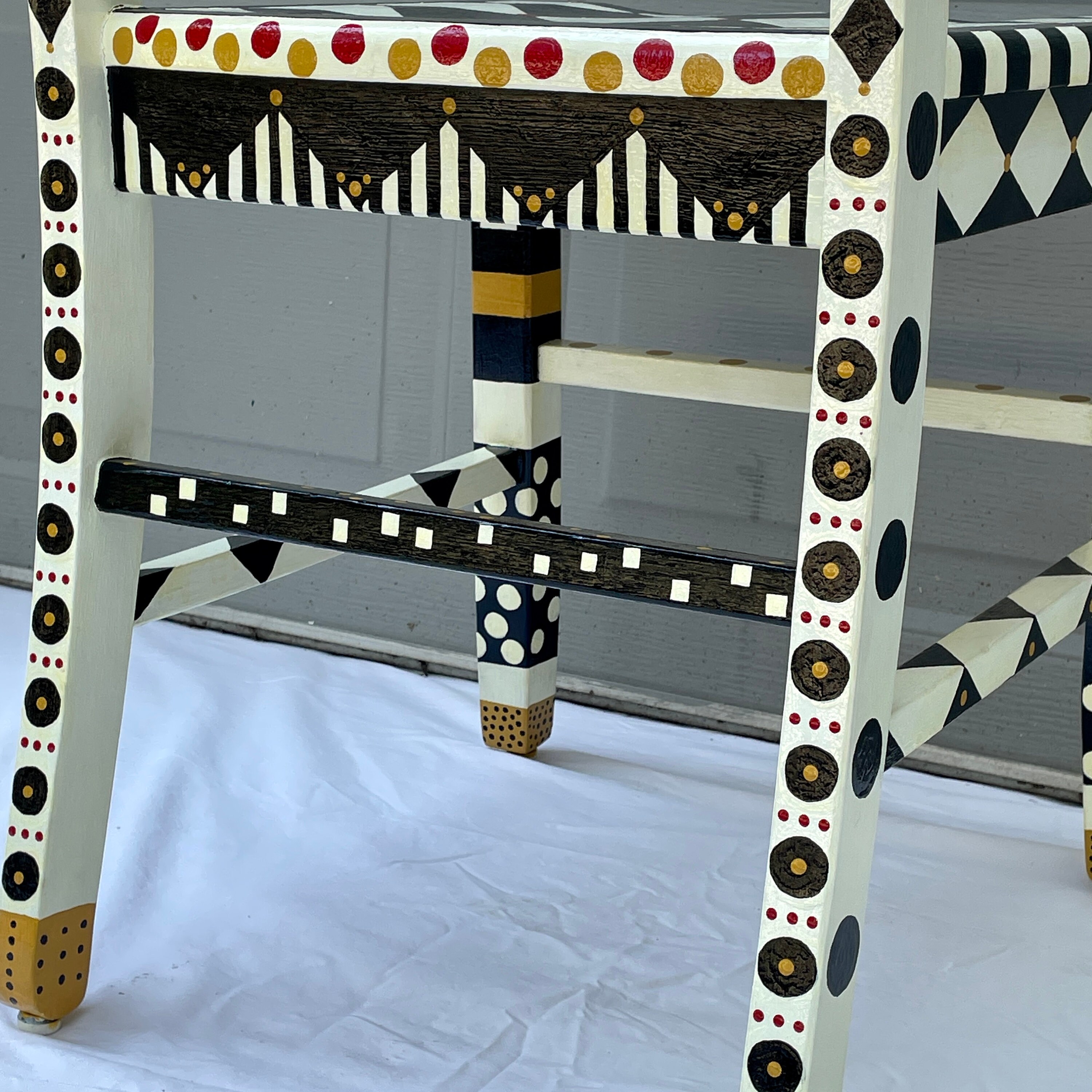 Whimsical Painted Desk Chair Black and White/cream Checkerboard Design ...