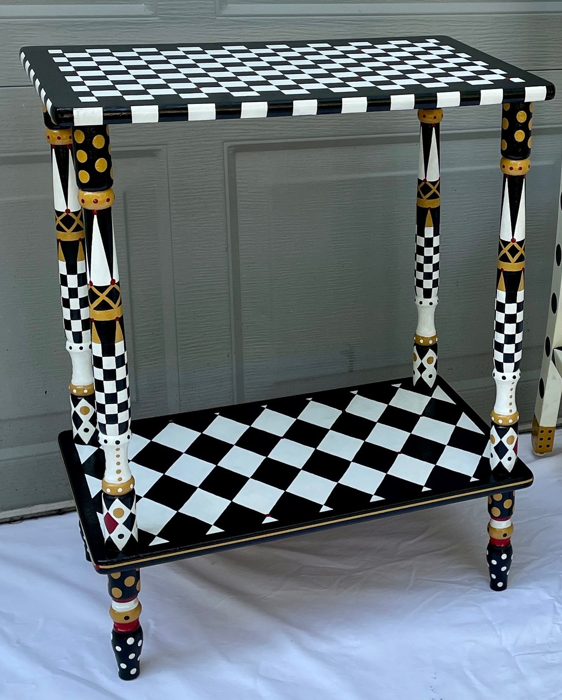 Whimsical Painted Table Black and White Checkerboard Design Harlequin ...