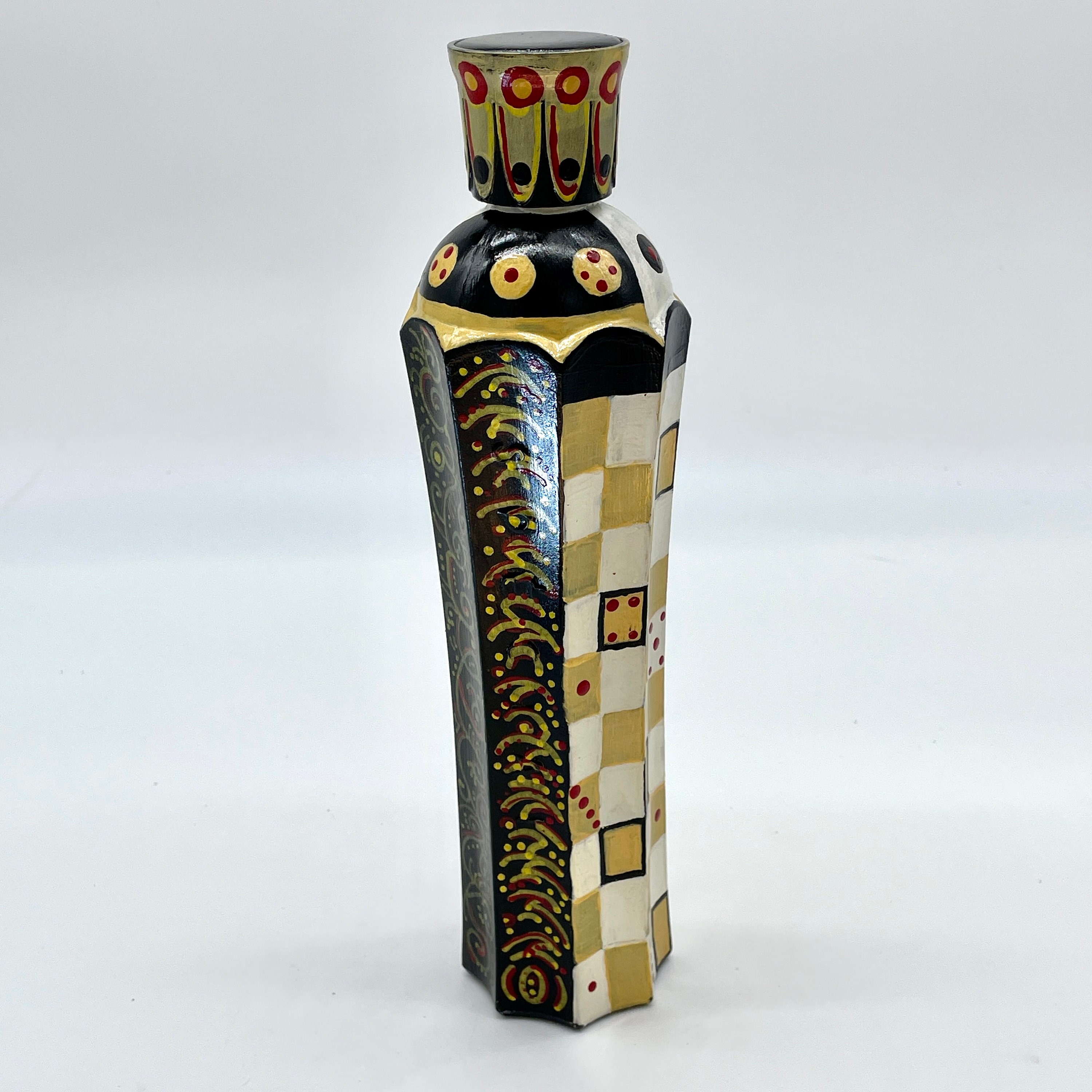 Black-and-white Whimsical Hand-painted Vase Checkerboard and Polka Dots ...