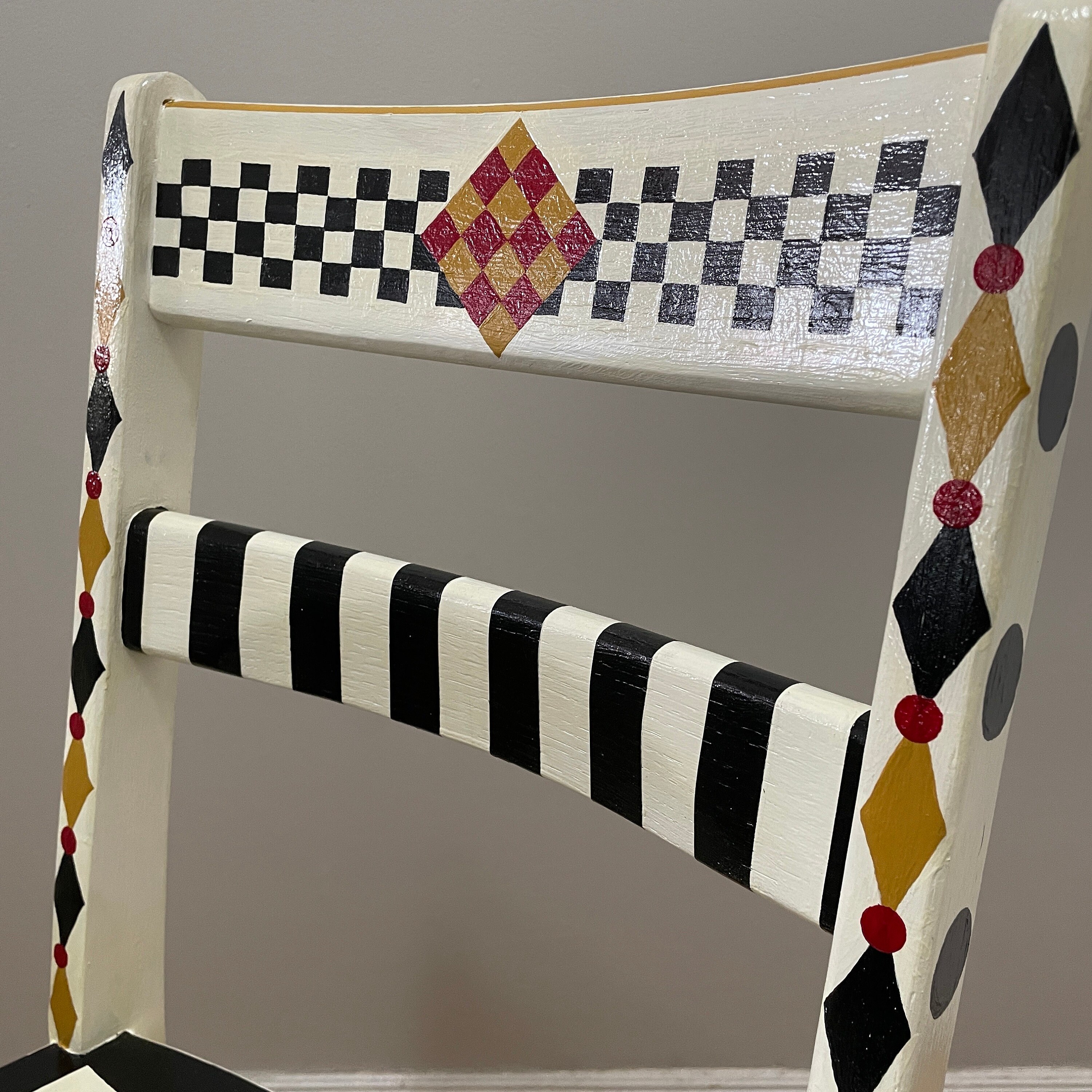 Whimsical Painted Desk Chair Black and White/cream Checkerboard Design ...