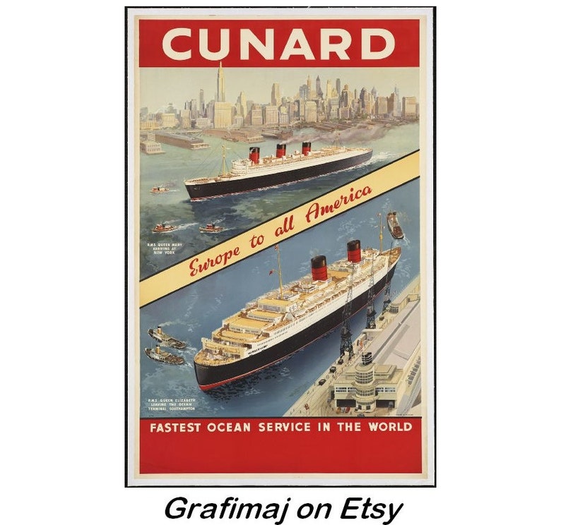 Instant Download - Vintage Travel Poster - Cunard Line Cruise Ships ...