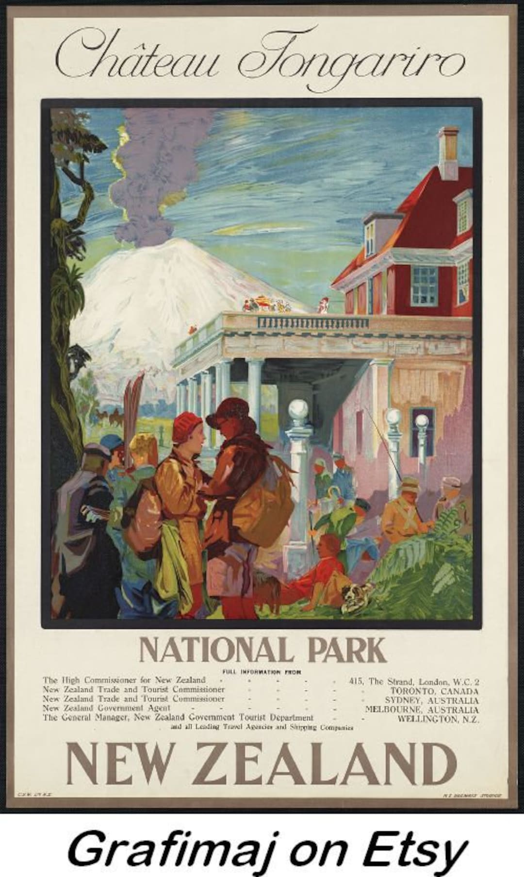 Instant Download - Vintage Travel Poster - New Zealand - Chateau ...