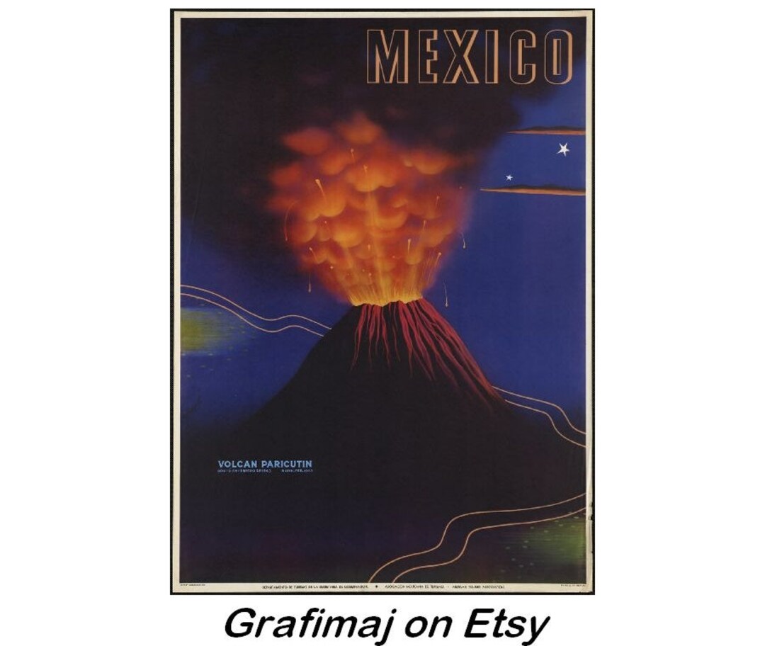 Instant Download - Vintage Travel Poster - Parícutin Volcano, Mexico ...