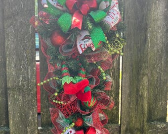 Peppermint Door Swag, Christmas Door Swag, Christmas Decor for Front ...