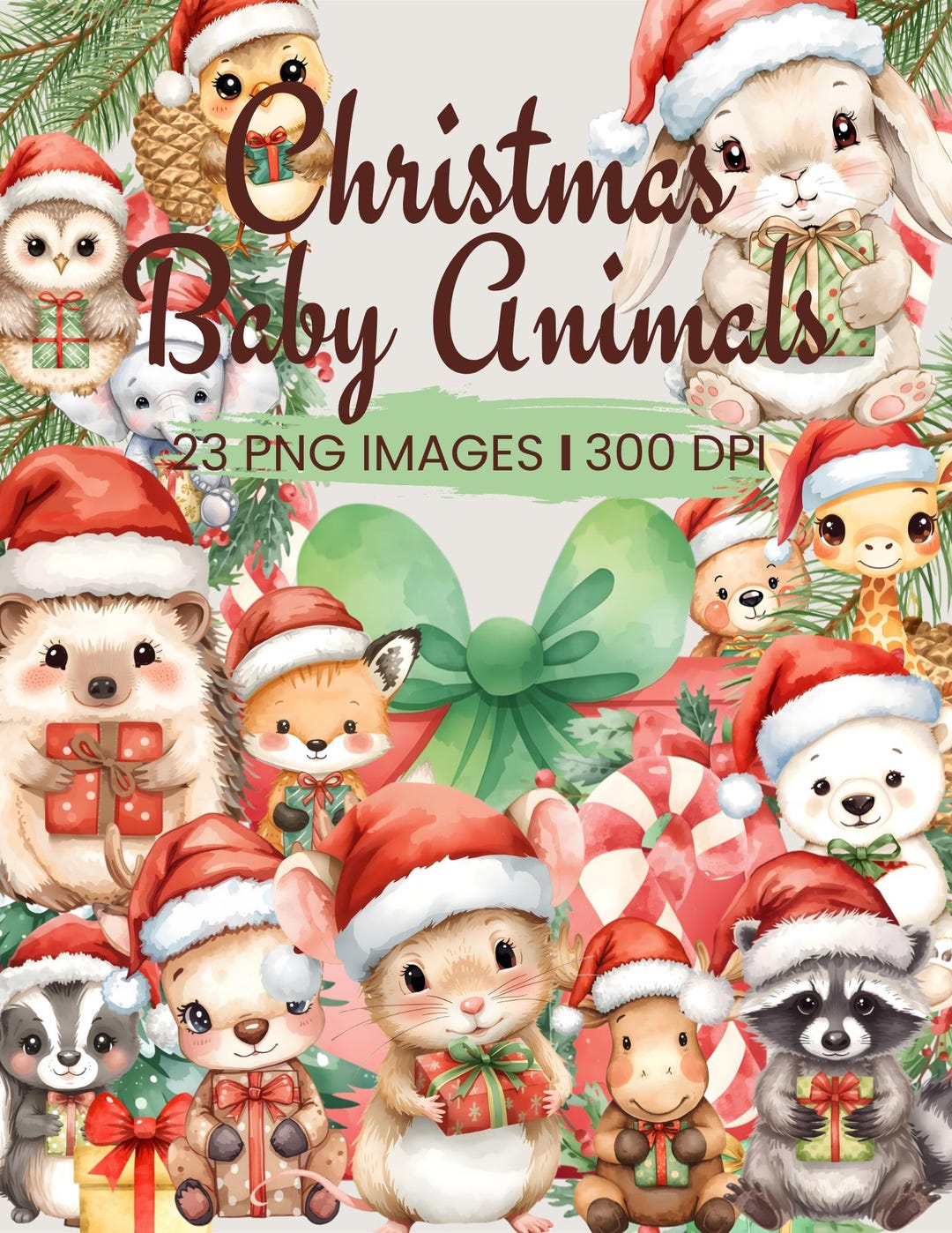 Christmas Baby Animals Clipart Bundle: Winter Time, Santa Baby, Holiday ...
