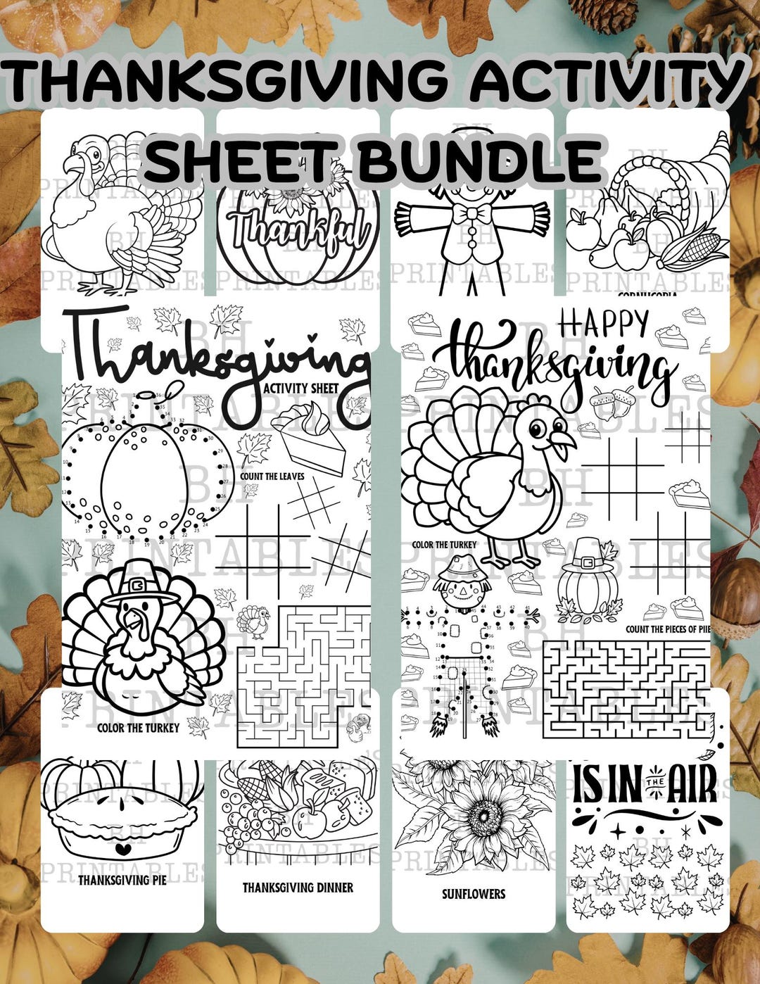 Thanksgiving Activity Worksheets, PNG Printable, Fall Time Activity ...