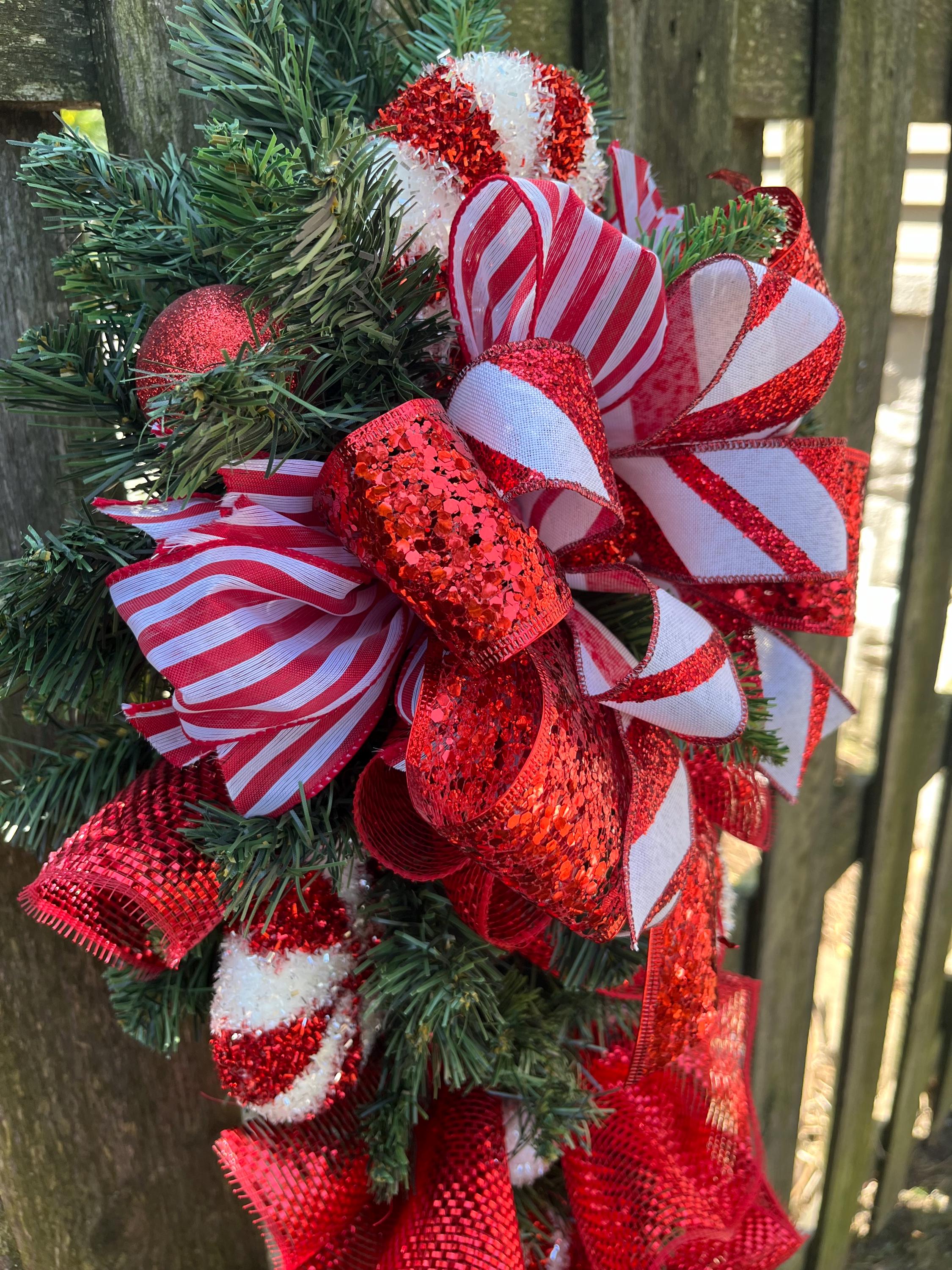 Peppermint Door Swag, Christmas Door Swag, Christmas Decor for Front ...