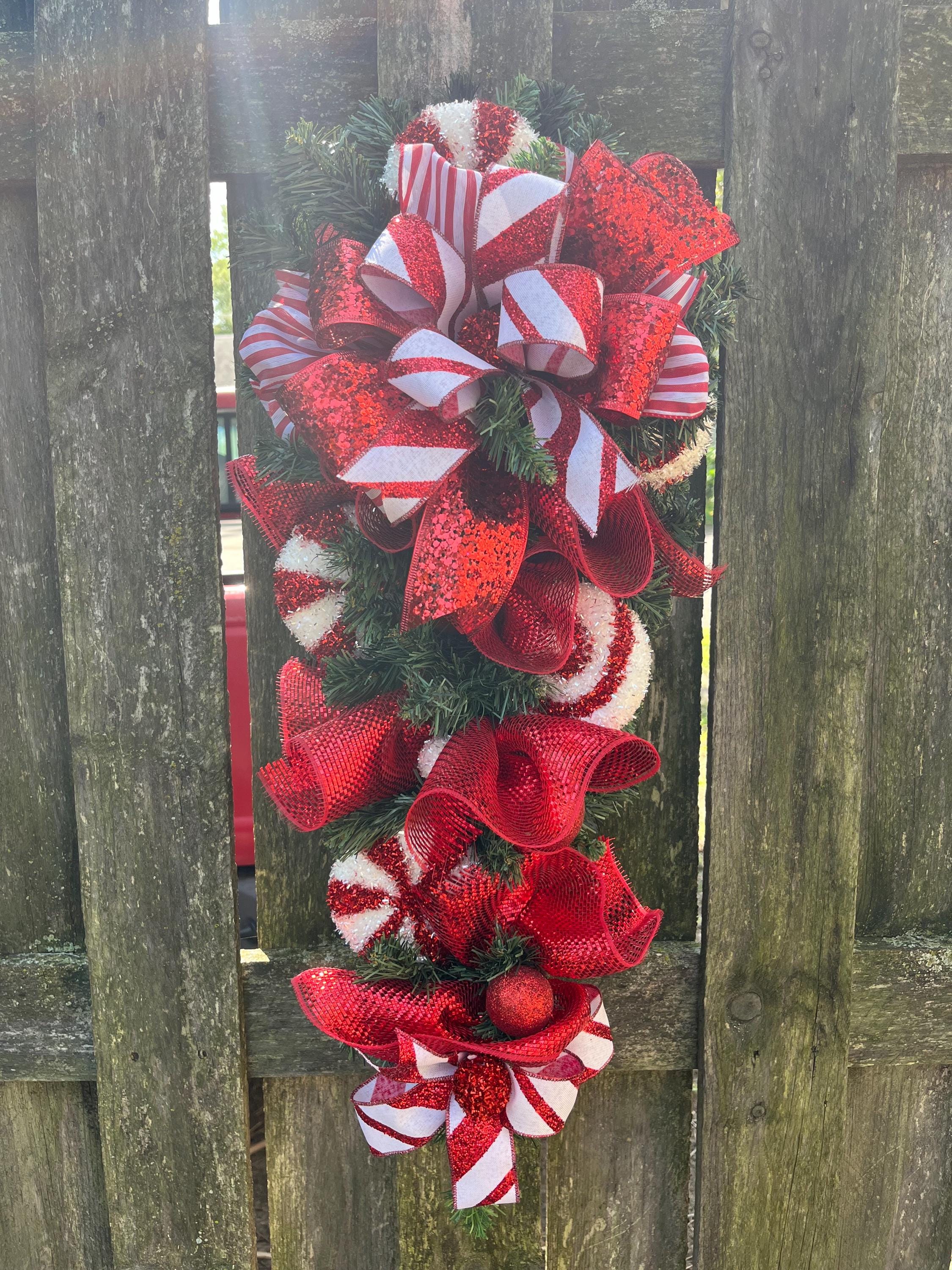 Peppermint Door Swag, Christmas Door Swag, Christmas Decor for Front ...