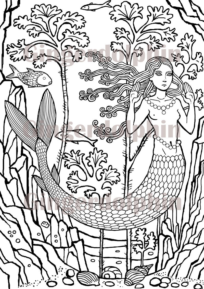 Mystic Mermaid Colouring Page - an Instant Download - Etsy