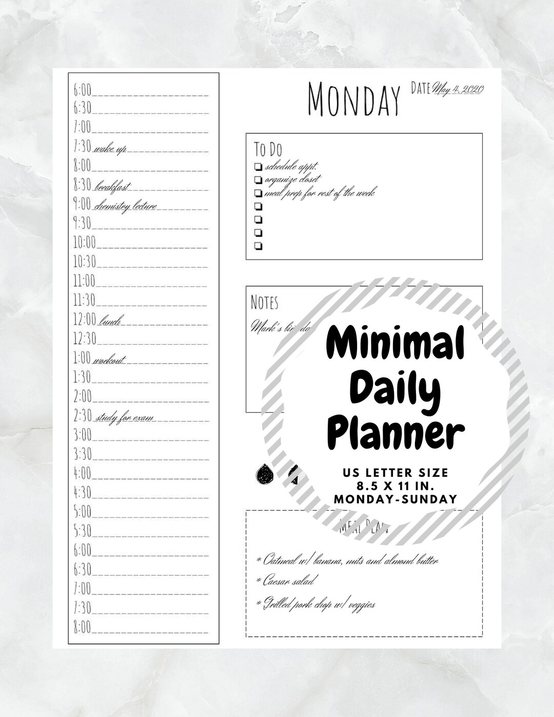 2021 Minimal Daily Planner Printable, Daily Agenda, to Do List, Notes ...