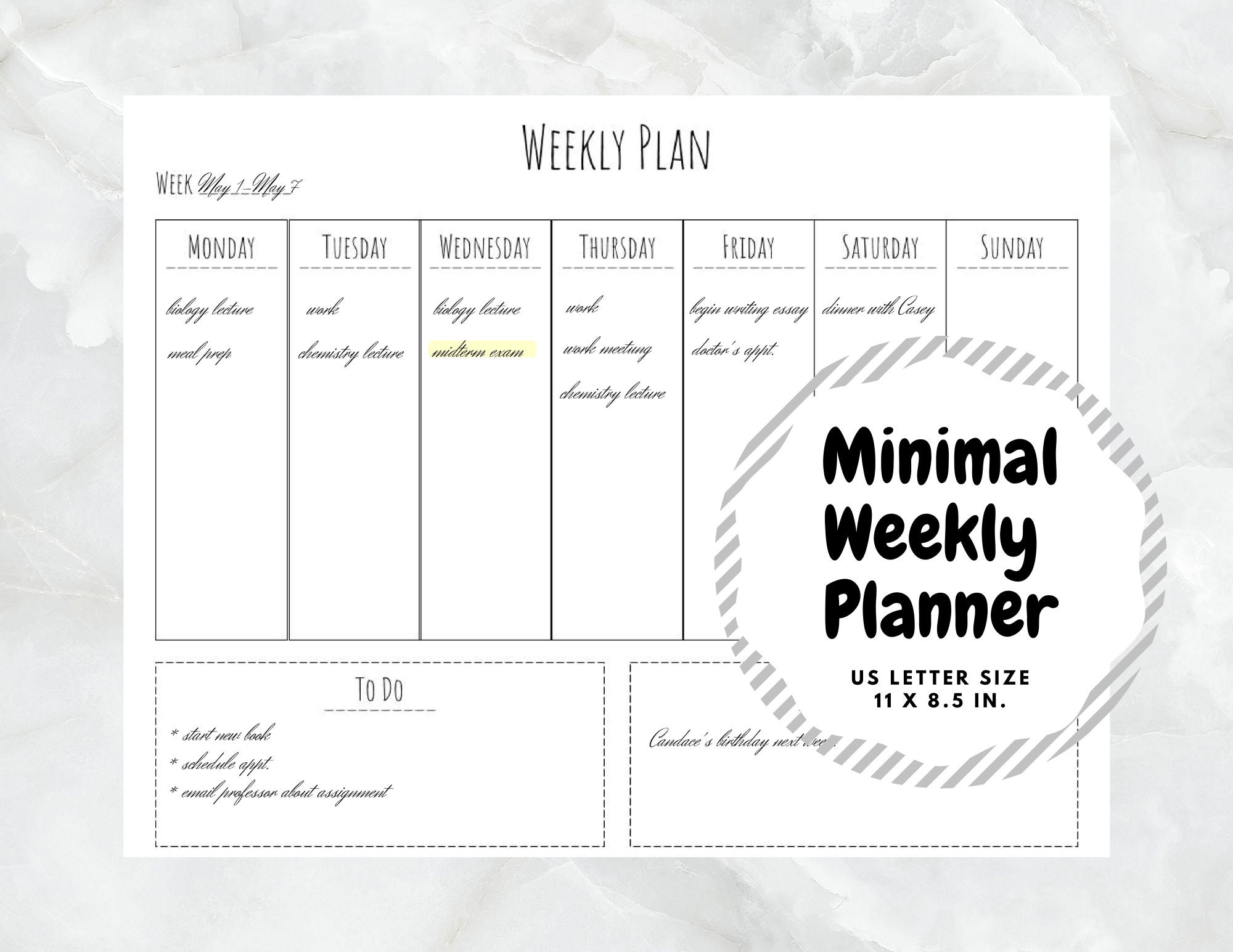 2021 Minimal Weekly Planner Printable Weekly Agenda To Do | Etsy