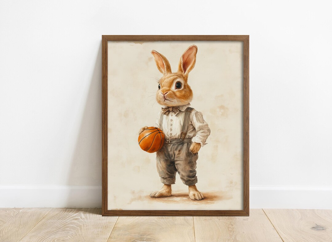 Vintage Rabbit Basketball Player Art Print | Digital Download | Sports ...