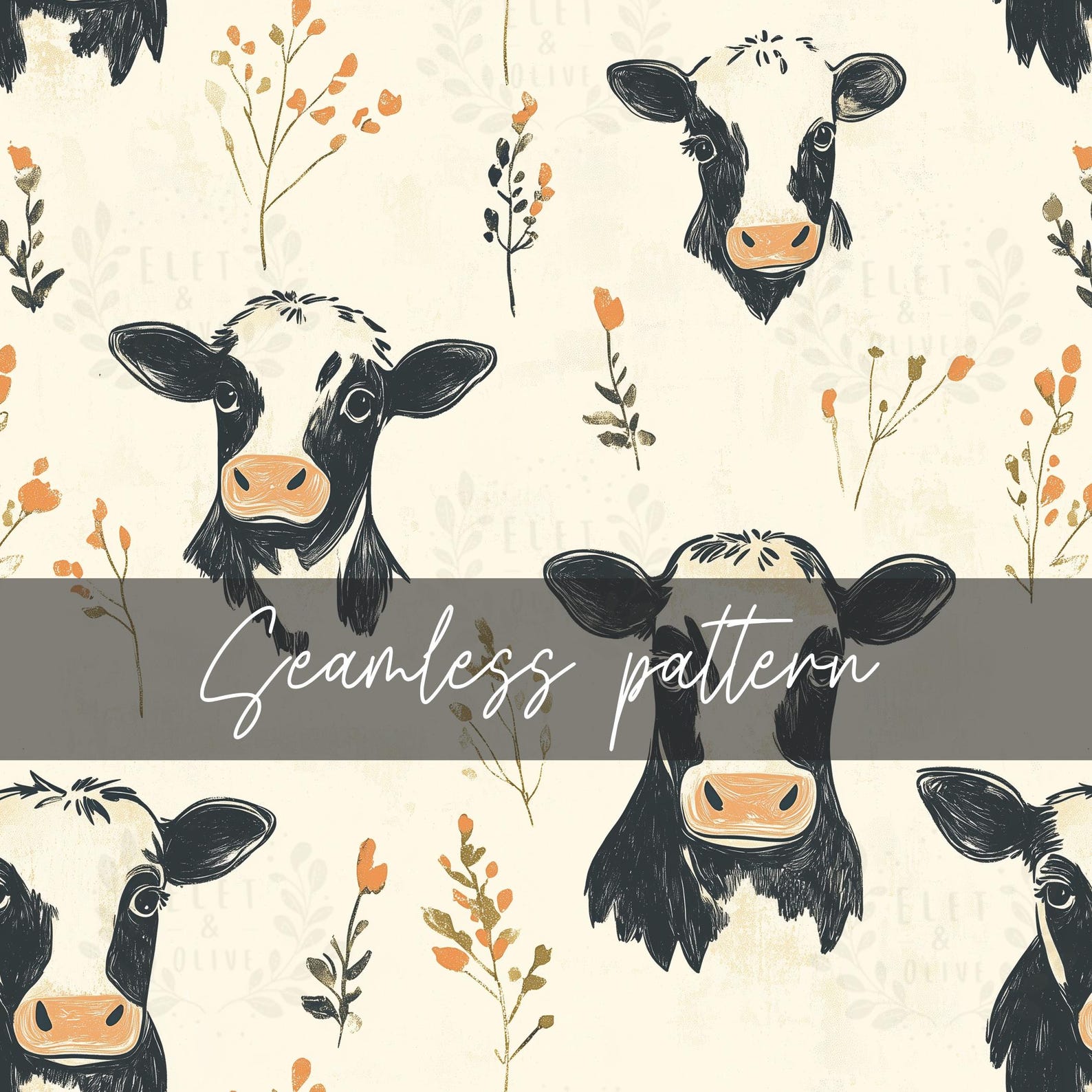 Cows Seamless File, Farmhouse Pattern, Cow Digital Download, Farm ...