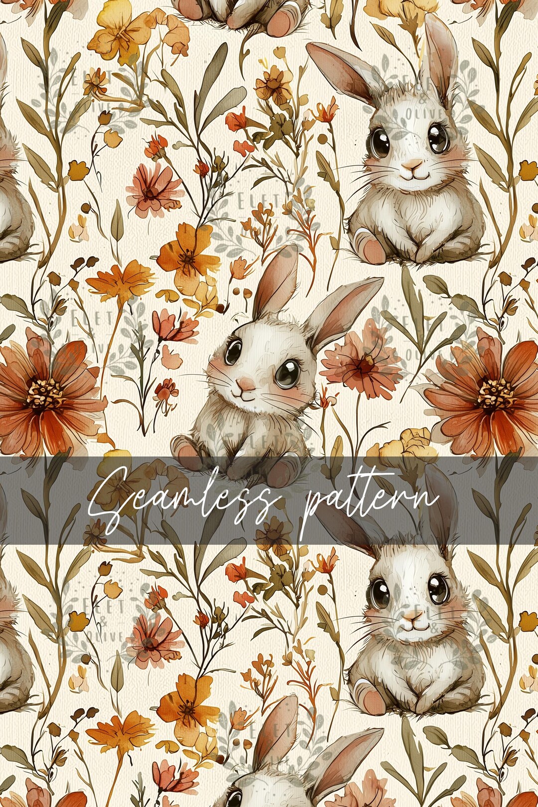 Bunny Seamless Pattern, DIGITAL DOWNLOAD, Autumn Floral and Bunny ...