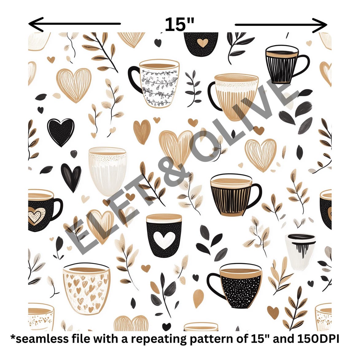 Coffee Seamless Pattern, Digital Download, Coffee Mug Print, Neutral ...