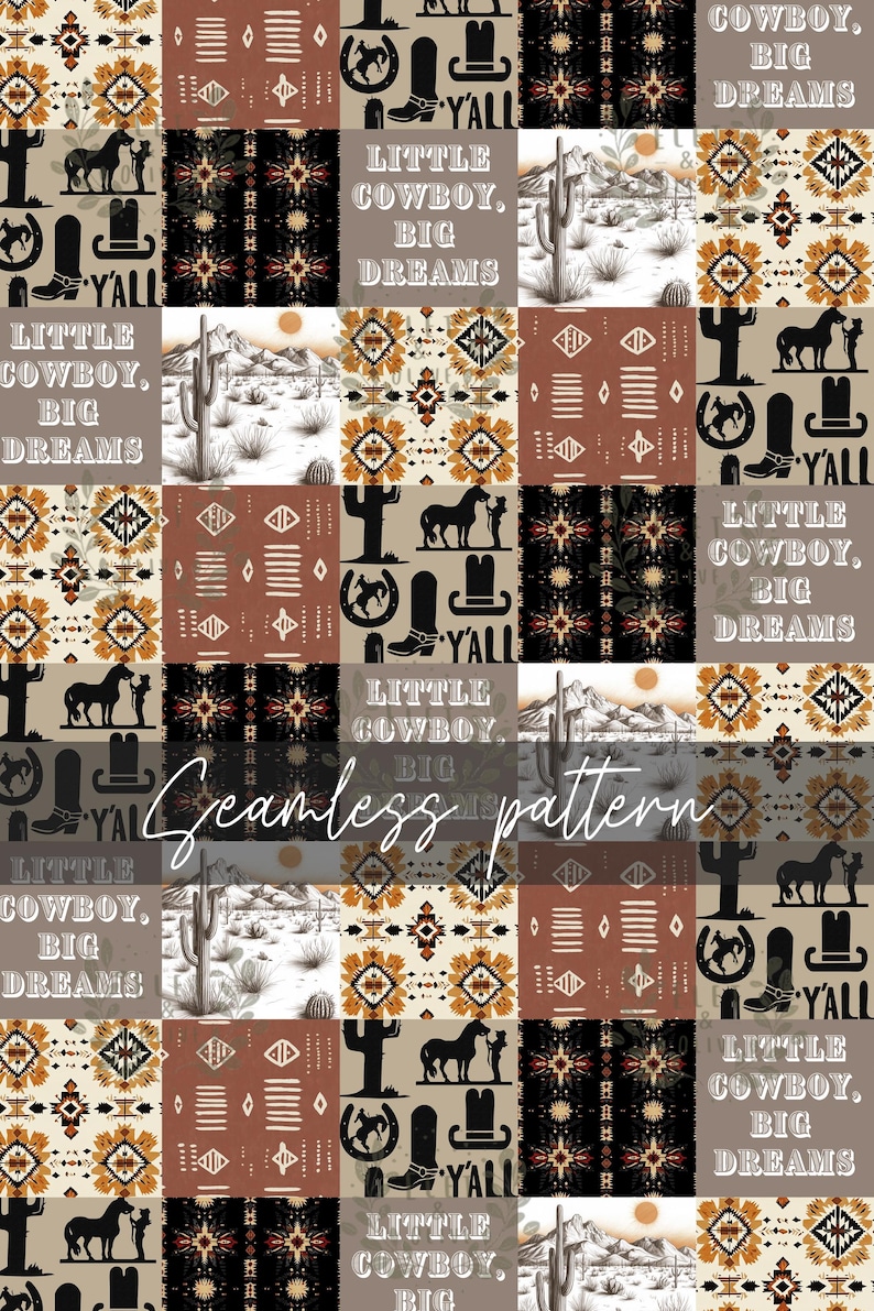 Cowboy Patchwork Seamless Pattern, DIGITAL DOWNLOAD, Western Seamless ...