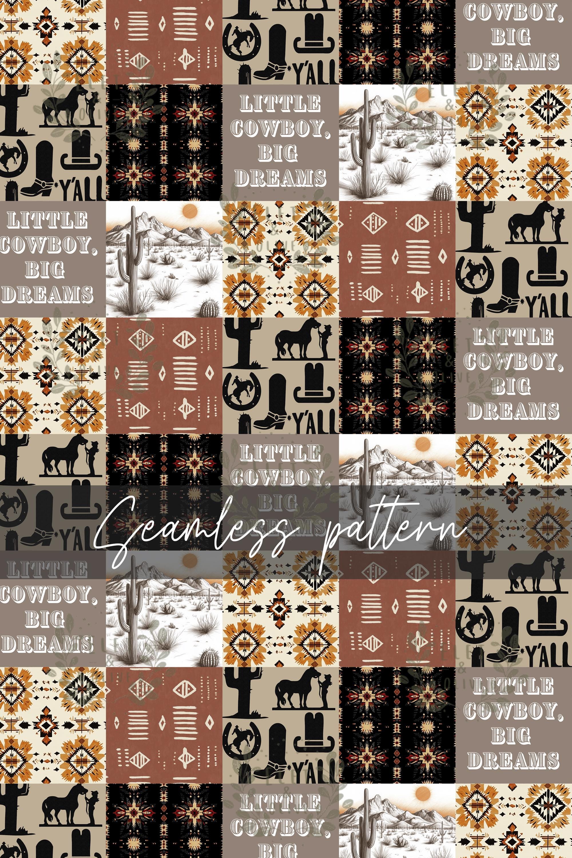 Cowboy Patchwork Seamless Pattern, DIGITAL DOWNLOAD, Western Seamless ...