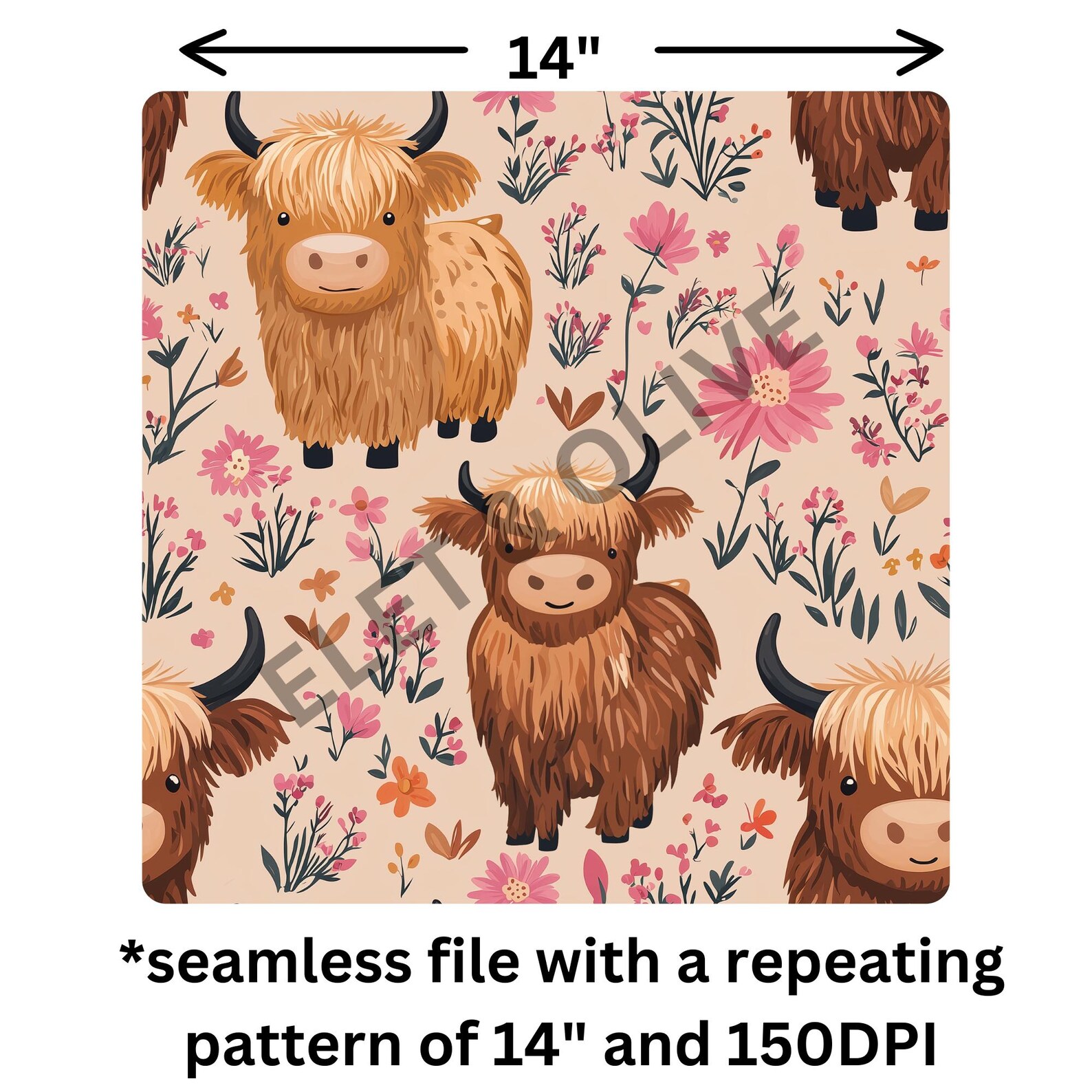 Highland Cow Seamless Pattern Digital Download | Floral Cow Digital ...