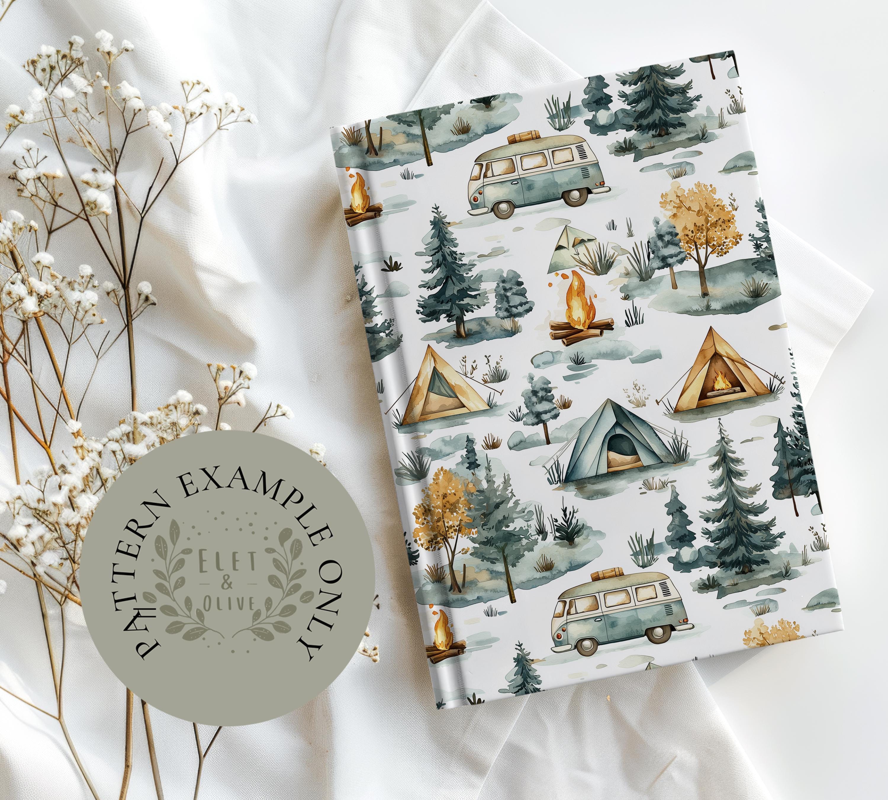 Camper Van Seamless Pattern - Camping Digital Paper, Outdoorsy Fabric ...