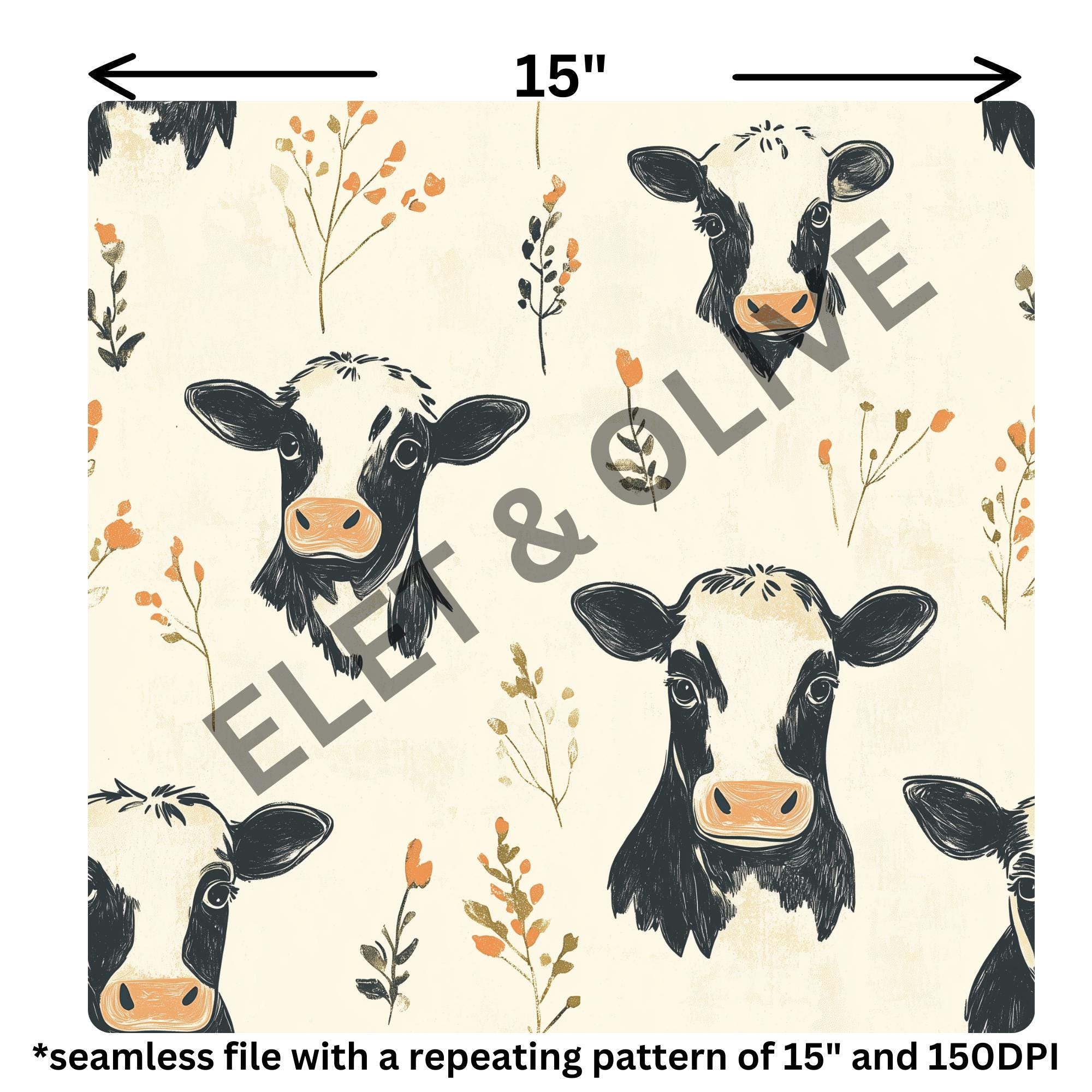 Cows Seamless File, Farmhouse Pattern, Cow Digital Download, Farm ...