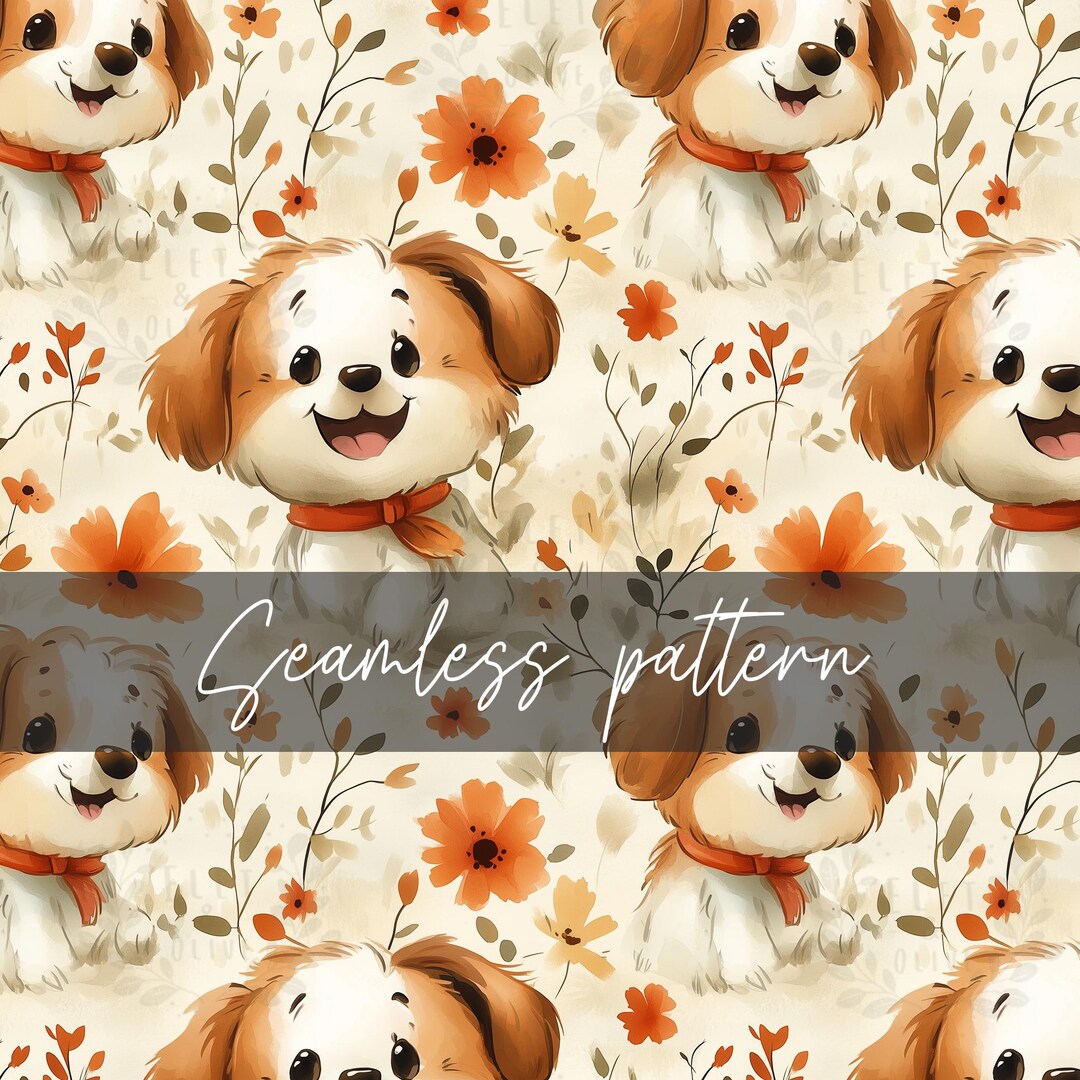 Puppy Seamless Pattern, DIGITAL DOWNLOAD, Cute Floral and Dog Seamless ...