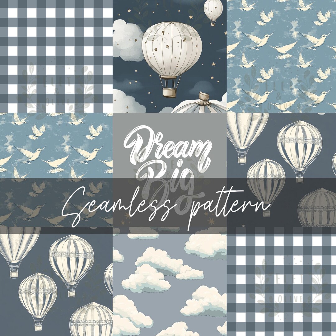 Dream Big Patchwork Seamless Pattern - Digital Fabric Print, Sky Theme ...
