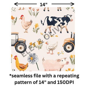 Farm Scene Seamless Pattern File - Cow, Pig, Chickens and Tractor ...