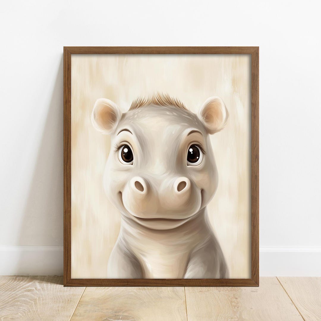 Hippo Art Print, Printable Digital Download, Safari Nursery Baby Animal ...