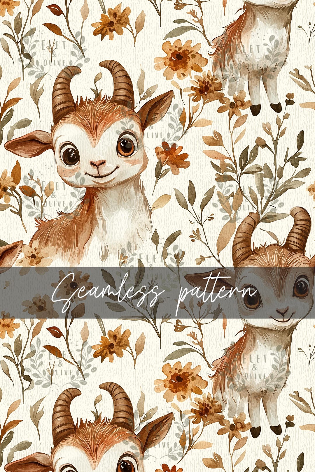 Goats Seamless Pattern, DIGITAL DOWNLOAD, Floral Goat Seamless Pattern ...