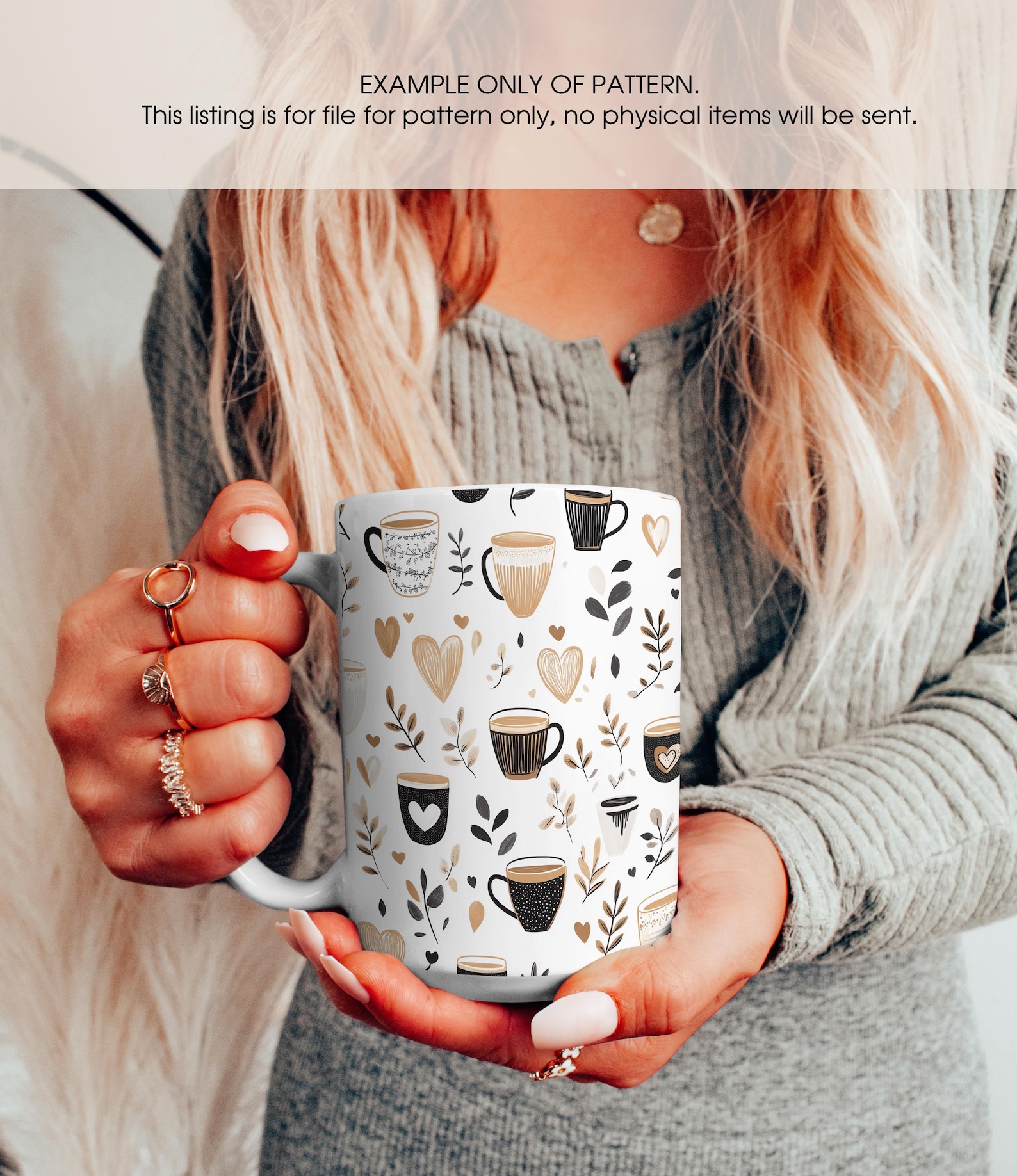 Coffee Seamless Pattern, Digital Download, Coffee Mug Print, Neutral ...