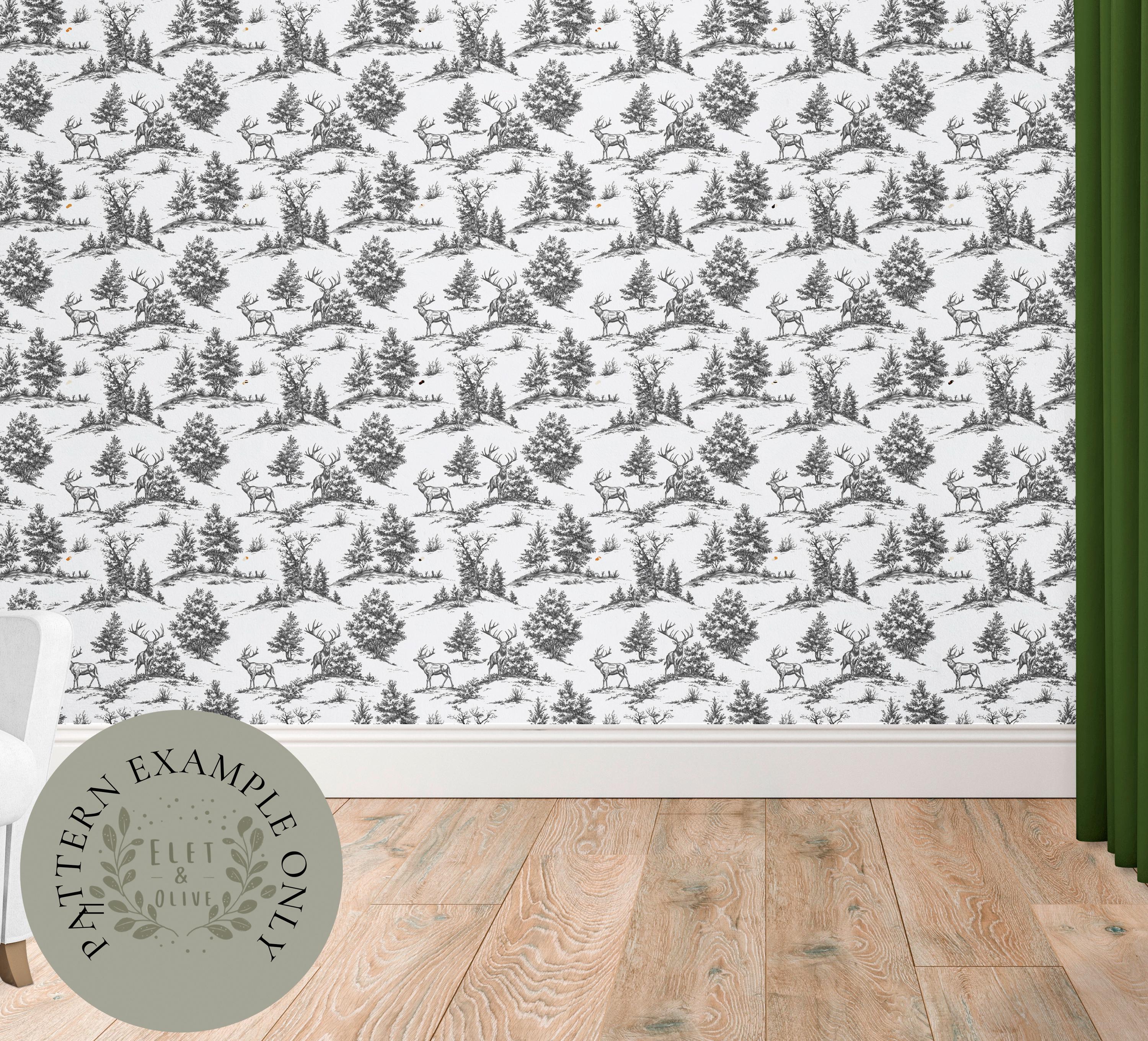 Woodland Deer Seamless Pattern – Black and White Hunting Toile, Rustic ...