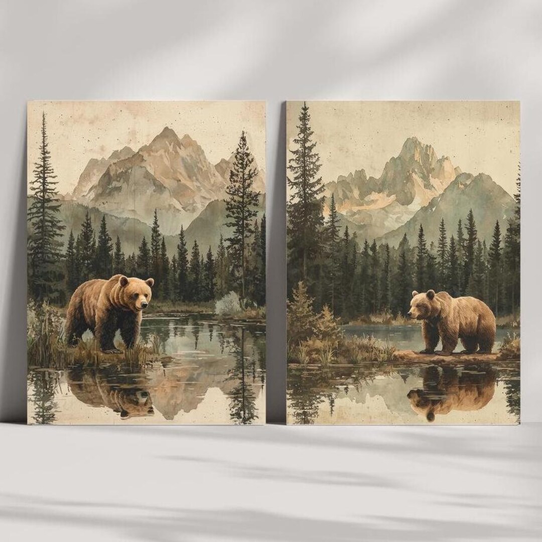 Bear Art Prints, Digital Download Printable Art, Rustic Home Decor ...