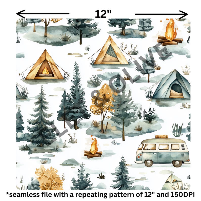 Camper Van Seamless Pattern - Camping Digital Paper, Outdoorsy Fabric ...