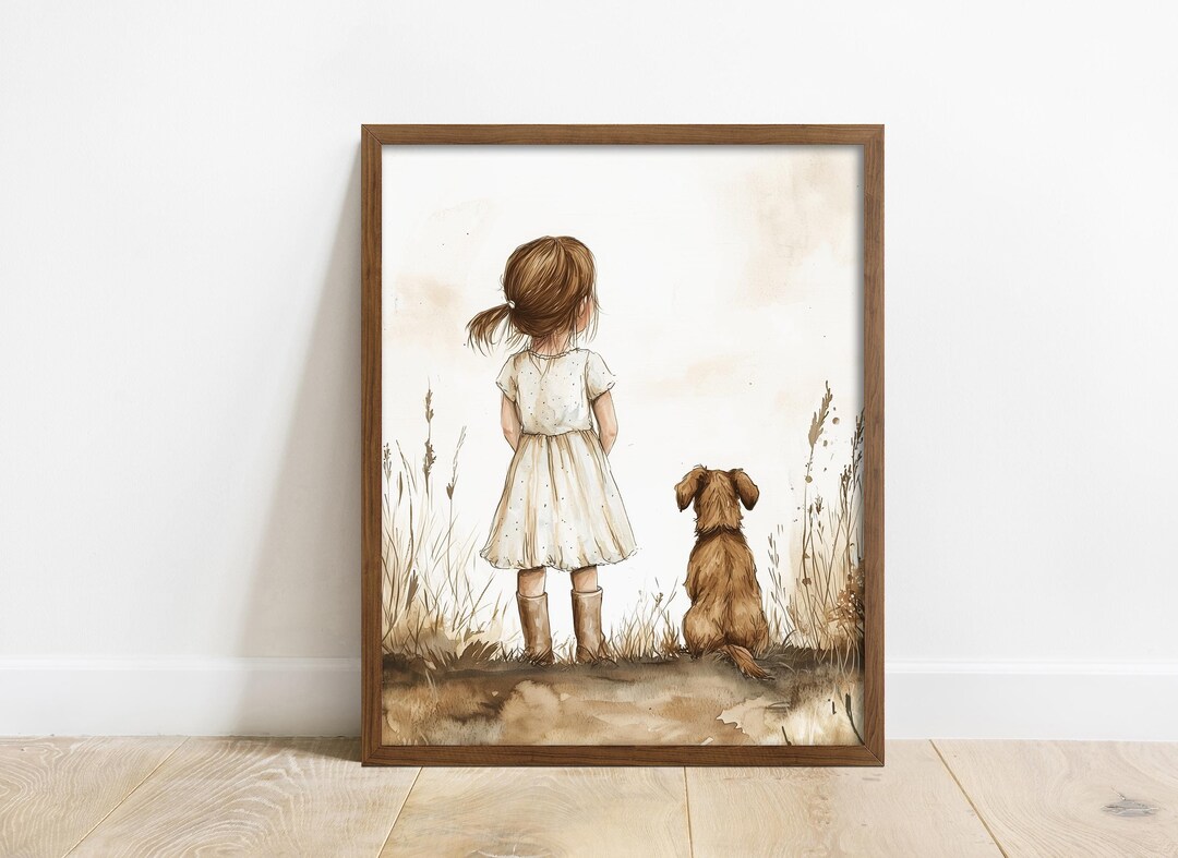 Little Girl and Her Dog Art Print | Digital Download | Cute Nursery ...
