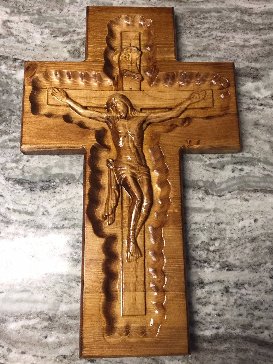 Crucifix Carved From Solid Block of Wood - Etsy