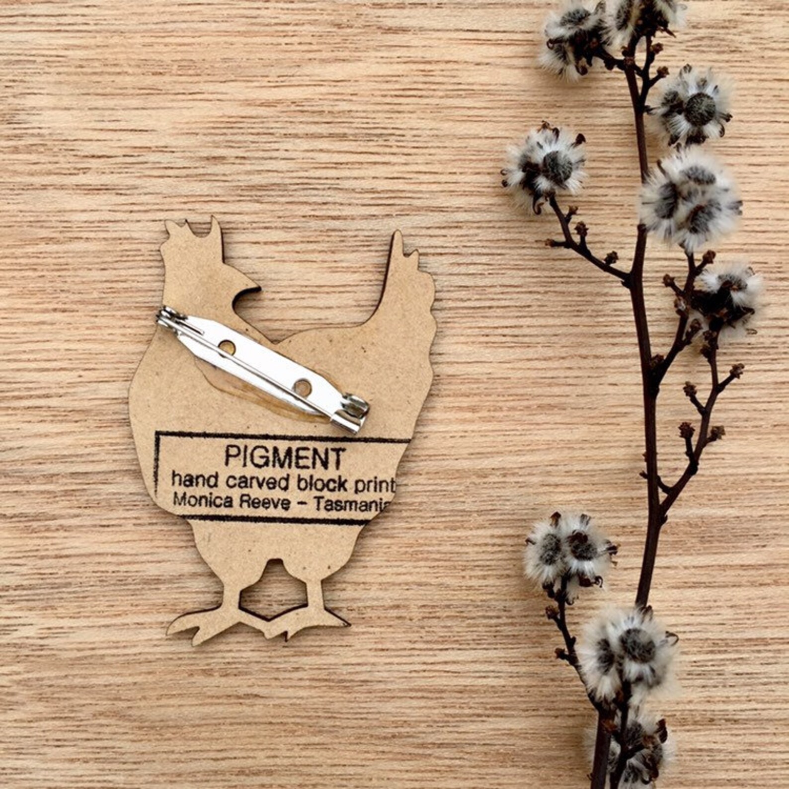 Black Hen Chicken Chook Bird Whimsical Hand Print Pigment Pin Brooch ...