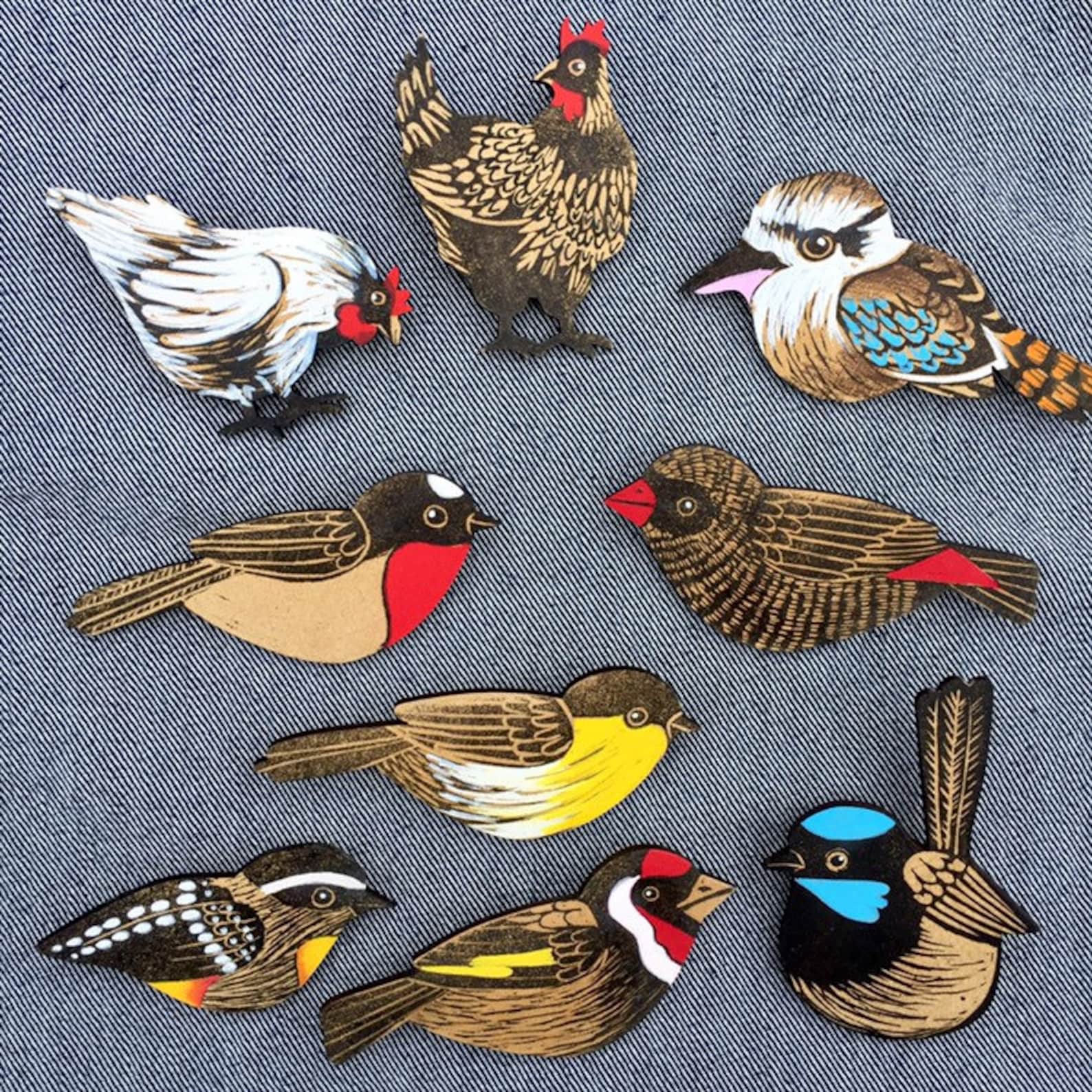 Black Hen Chicken Chook Bird Whimsical Hand Print Pigment Pin Brooch ...
